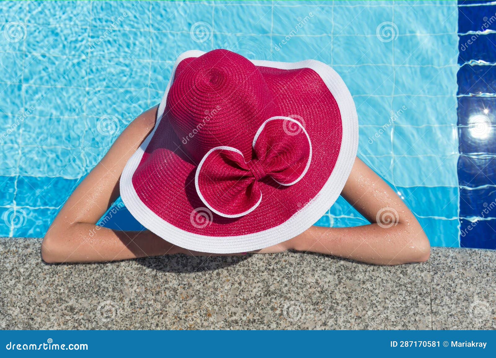 Woman in Pink Hat Standing in the Pool Stock Image - Image of people ...