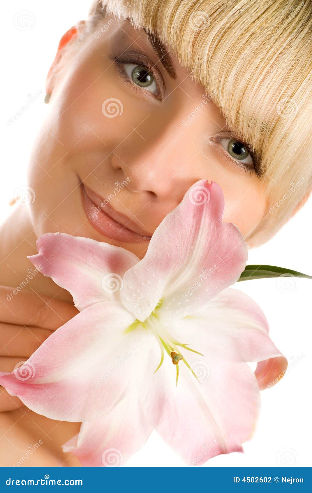 Woman with pink lily stock photo. Image of lilly, petals - 4502602