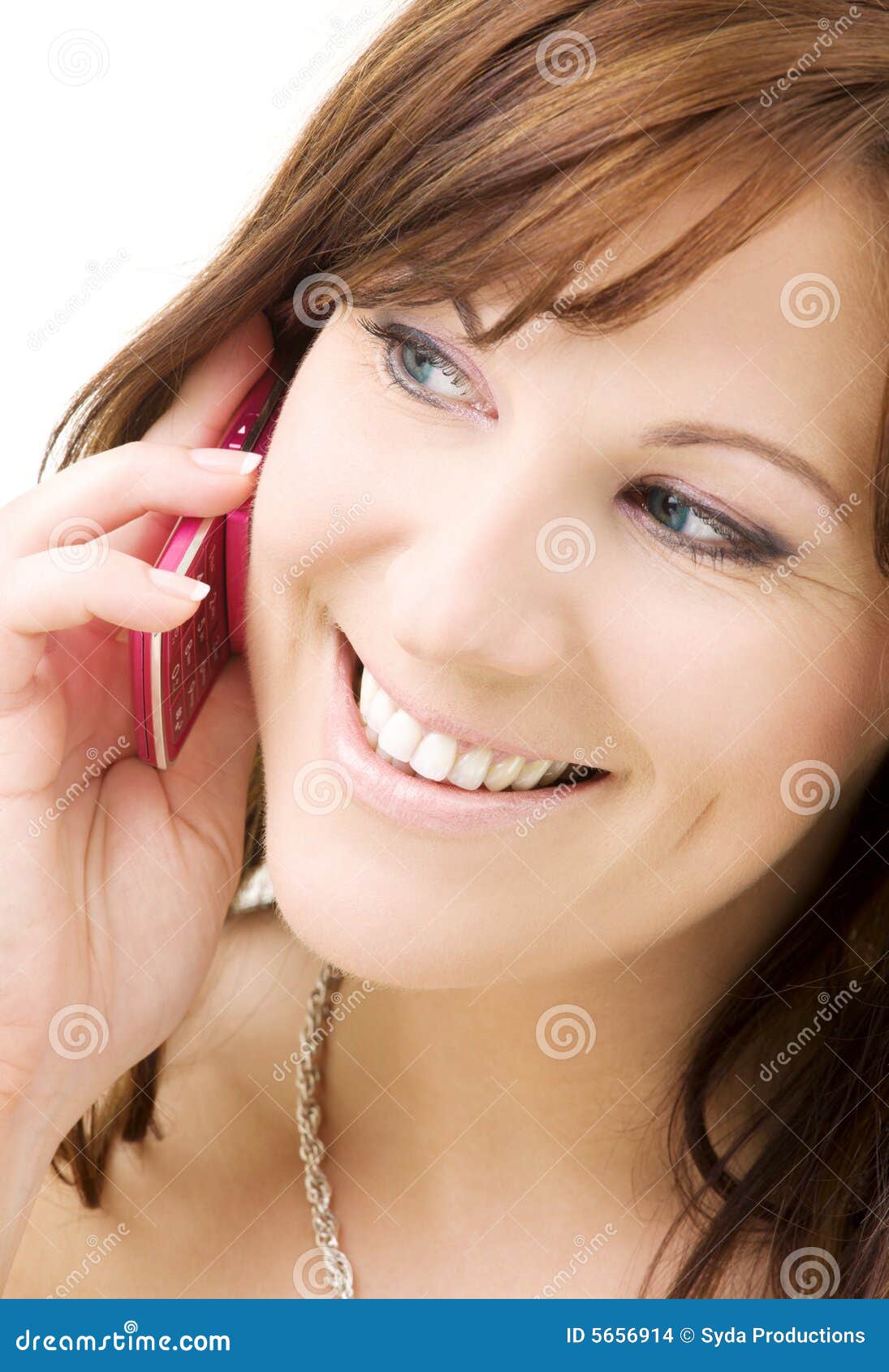 Woman with pink phone stock photo. Image of brunette, communication ...