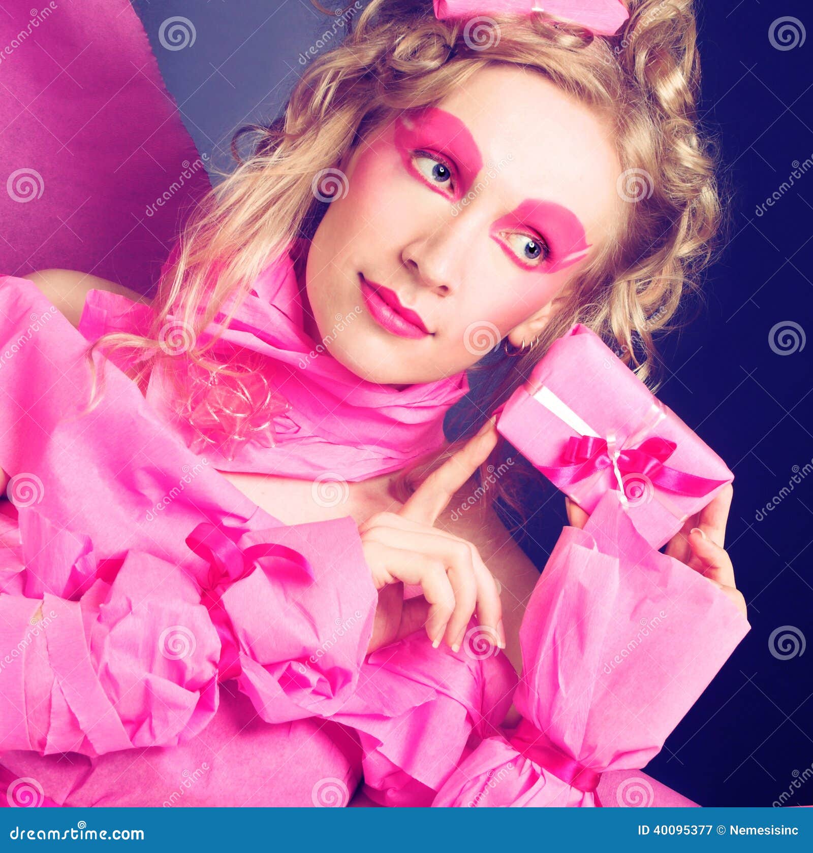 Woman in pink. stock image. Image of curly, makeup, beautiful - 40095377