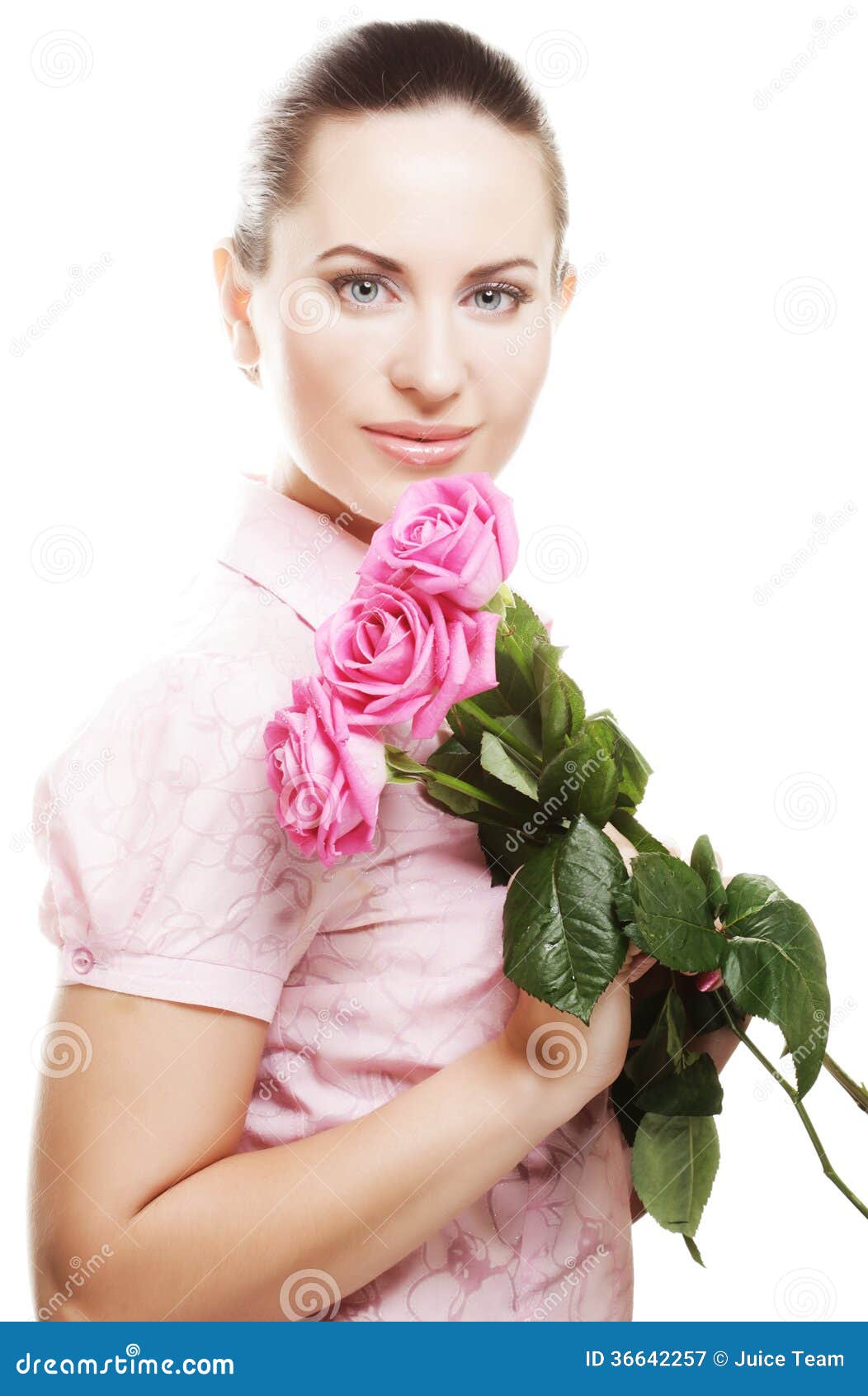 Woman with pink roses stock image. Image of girl, nature - 36642257