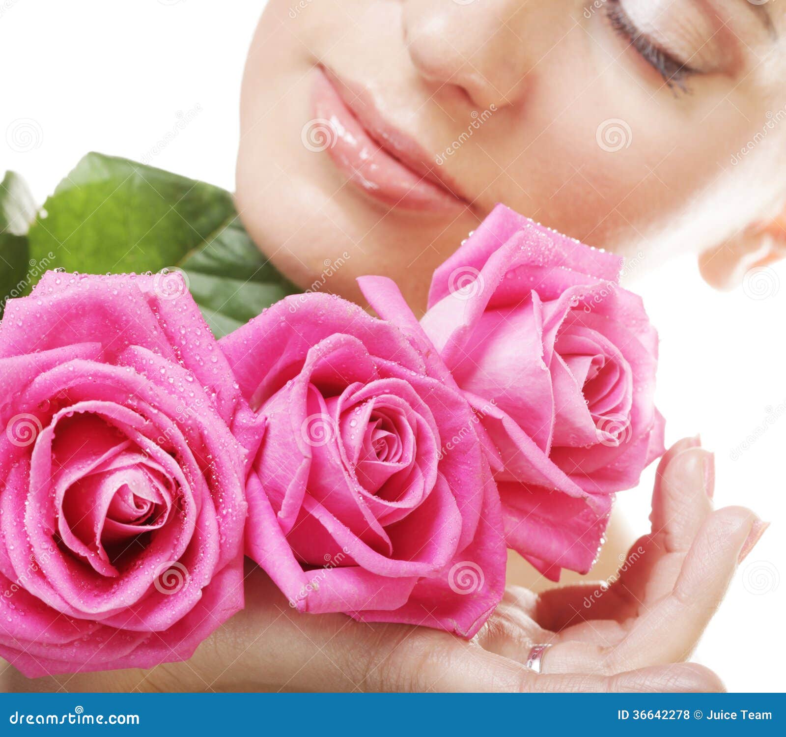 Woman with pink roses stock photo. Image of face, adult - 36642278