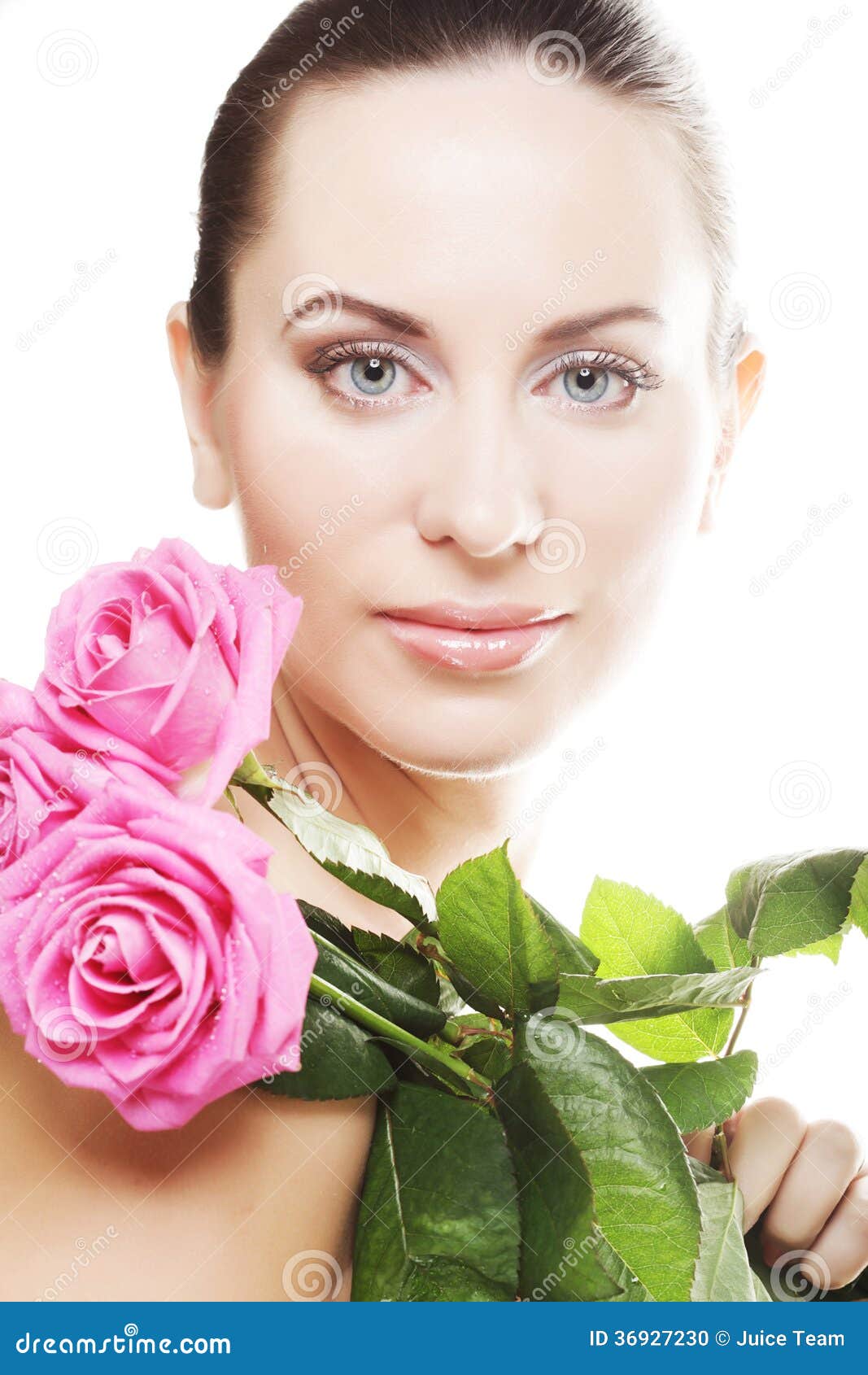 Woman with pink roses stock photo. Image of romantic - 36927230