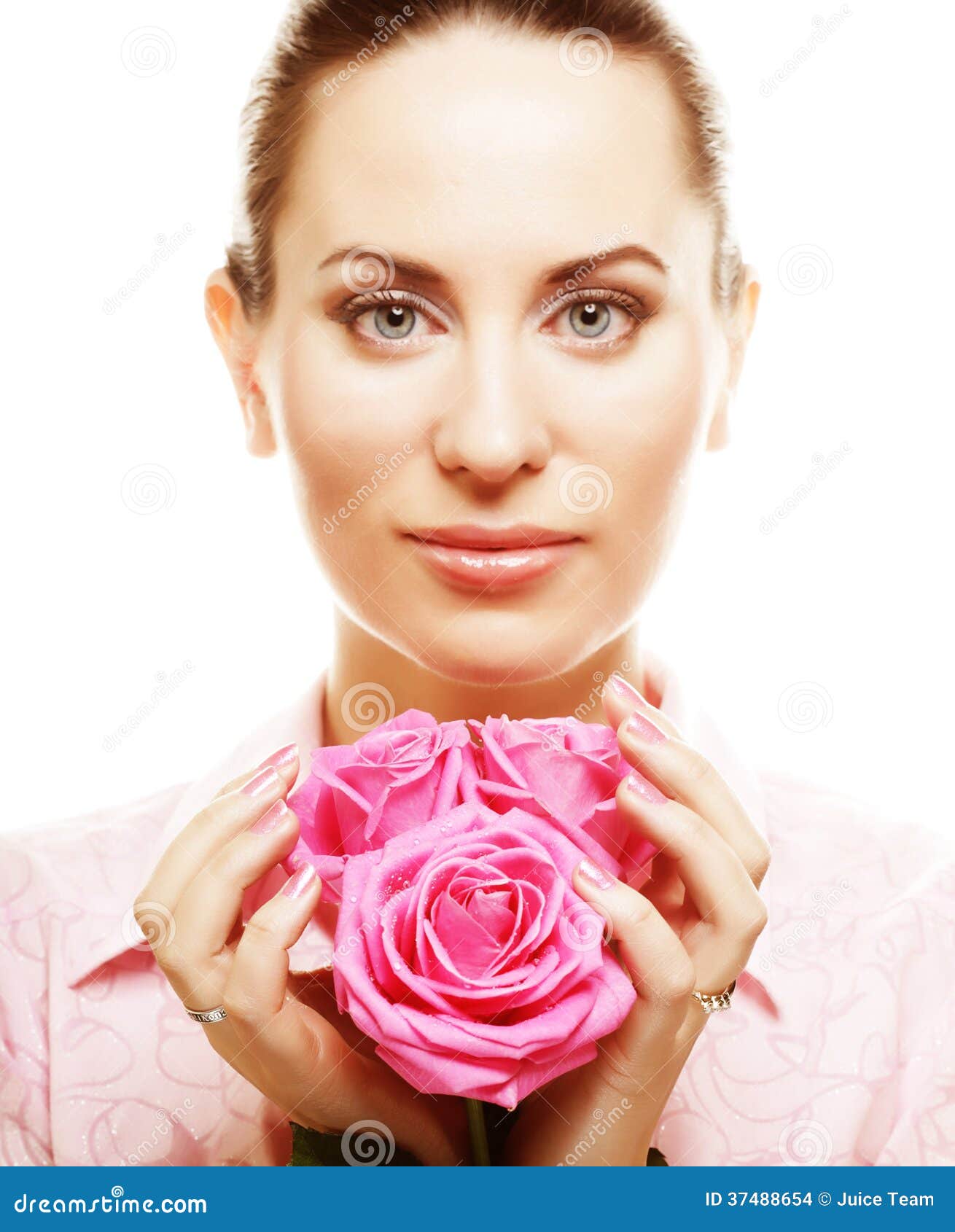 Woman with pink roses stock photo. Image of adult, blonde - 37488654