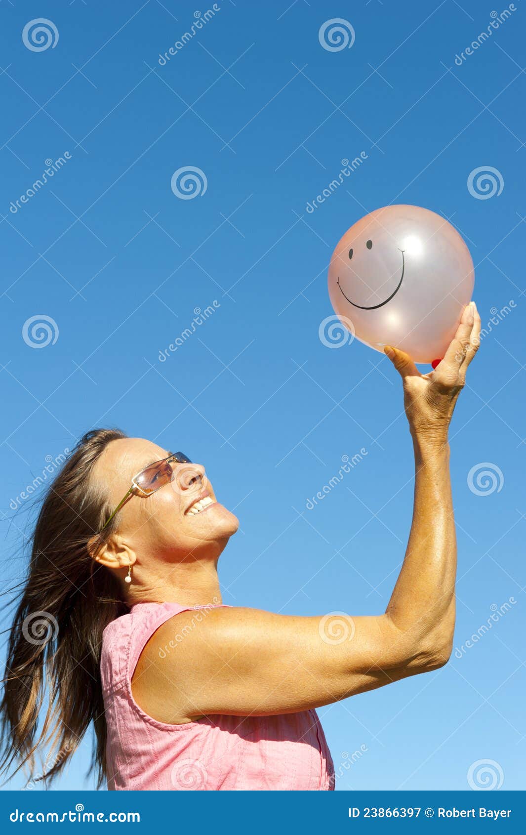 Woman with Pink Smiley Balloon IV Stock Image - Image of humorous ...