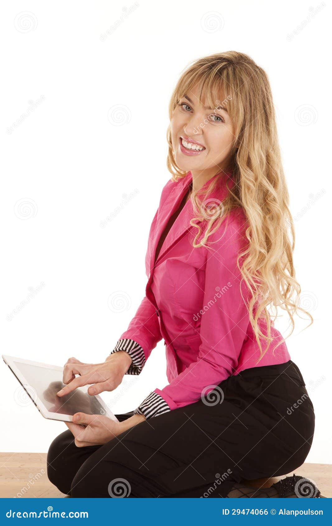 Woman Pink Top Tablet Side Smile Stock Photo - Image of attractive ...