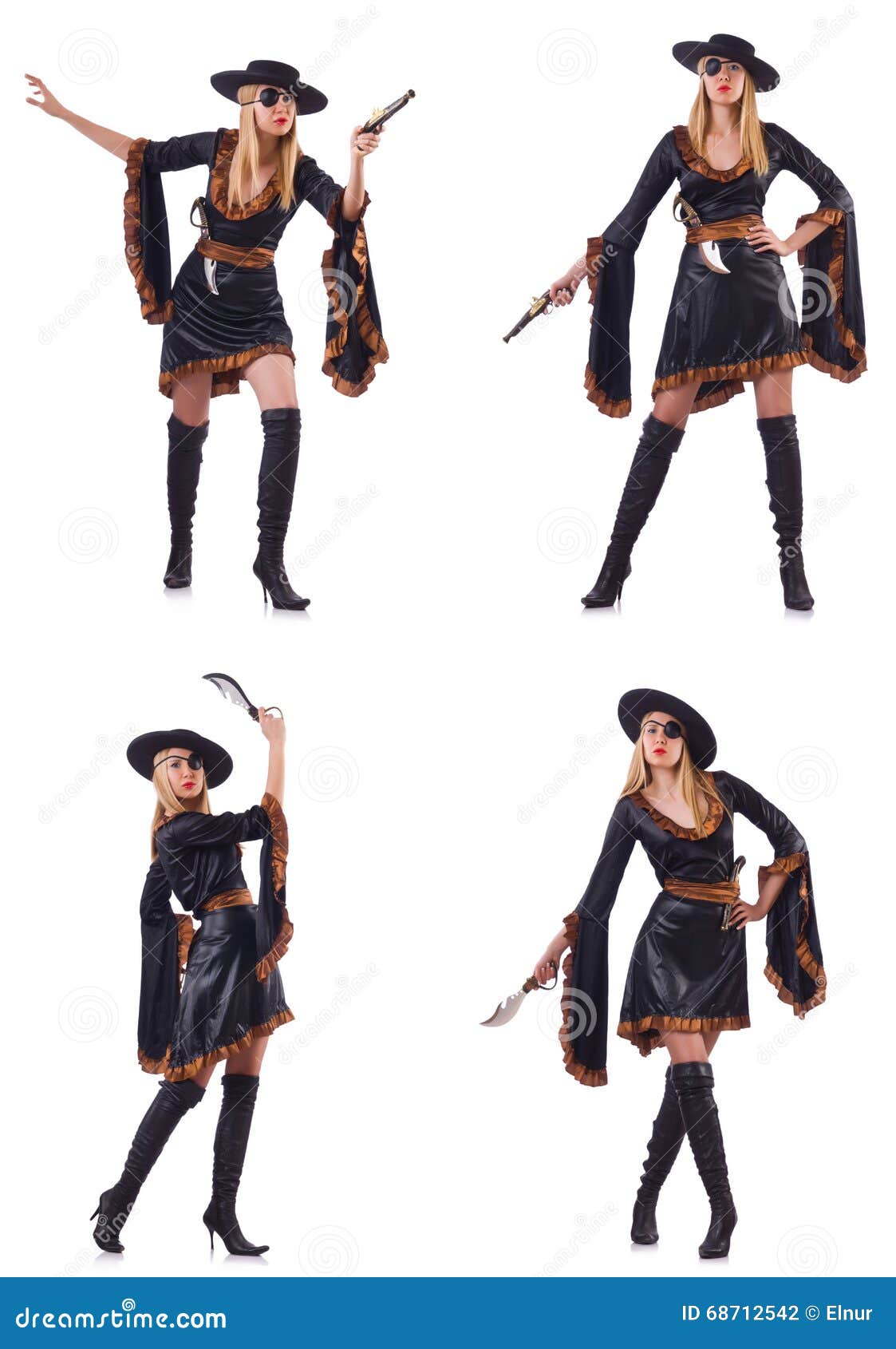 The Woman Pirate in Various Poses on White Stock Photo - Image of ...