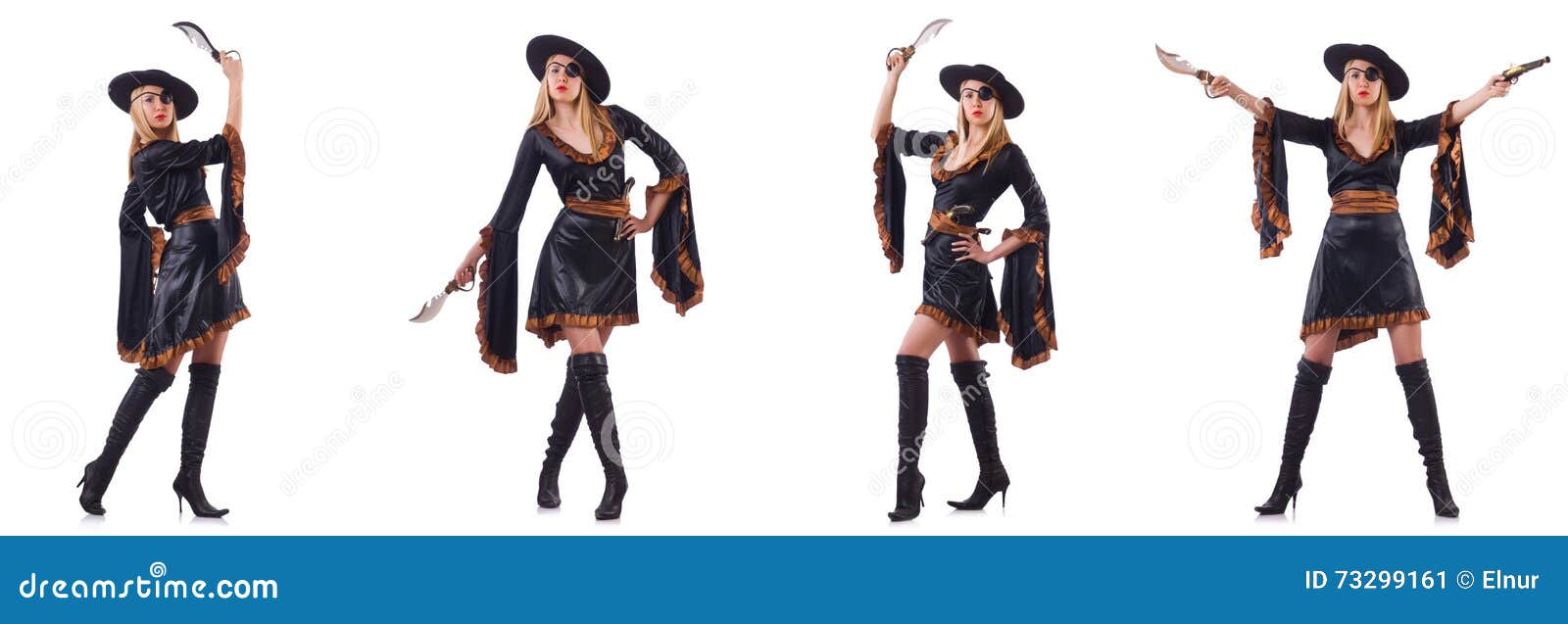 The Woman Pirate in Various Poses on White Stock Image - Image of ...