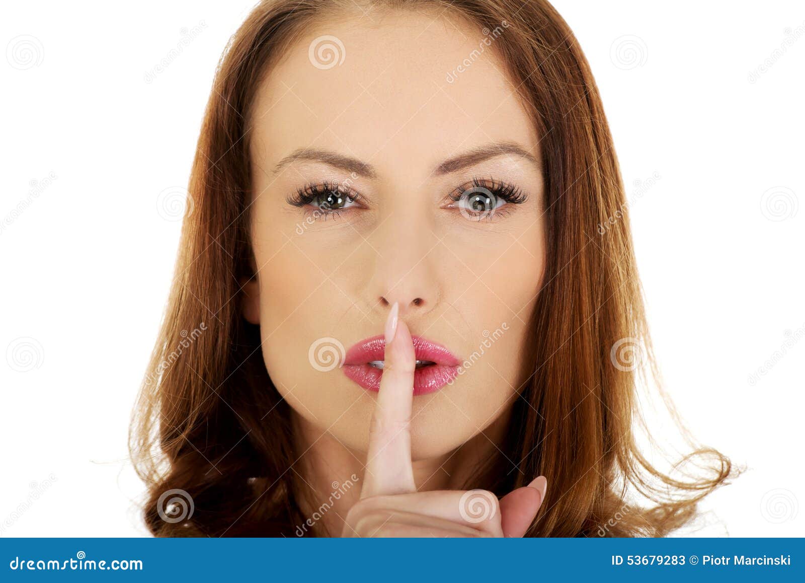 Woman Placing Finger on Lips. Stock Image - Image of reaction, mouth ...