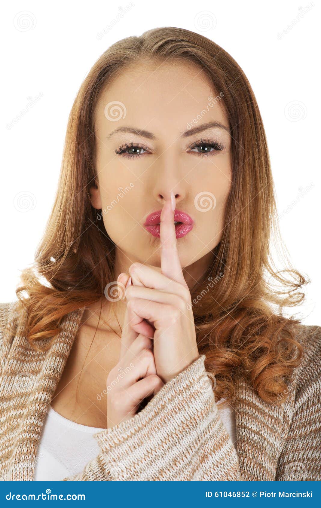 Woman Placing Finger on Lips. Stock Photo - Image of private, noise ...