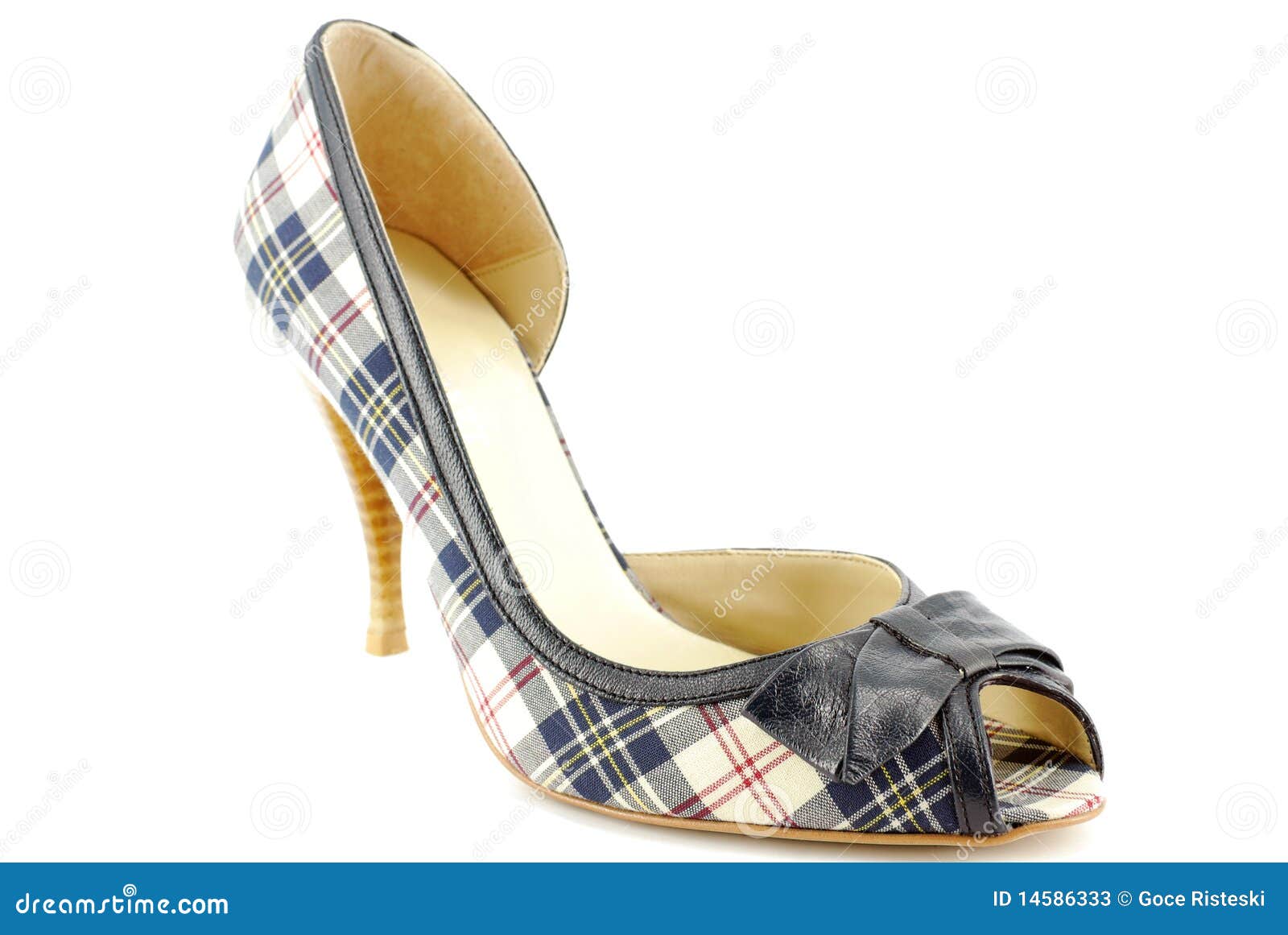 Woman plaid open toe shoe stock image. Image of heel - 14586333