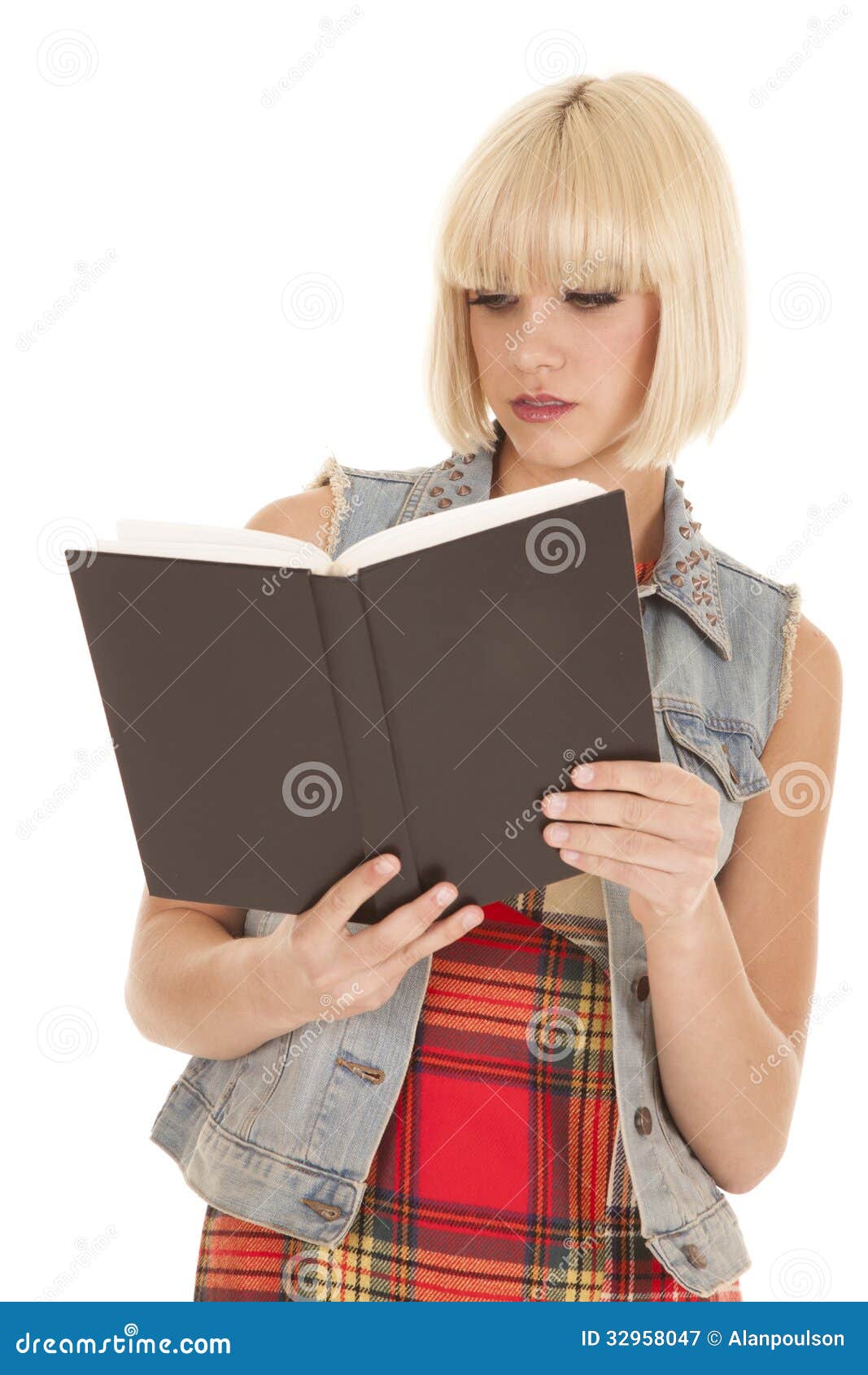 Woman plaid top read book stock image. Image of beauty - 32958047