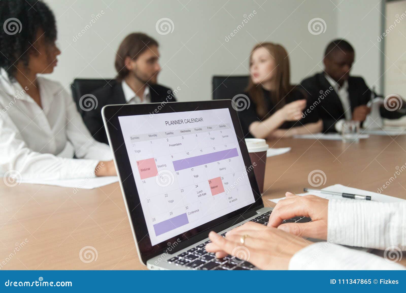 Woman Planning Work or Making Events Schedule with Planner Calen Stock ...