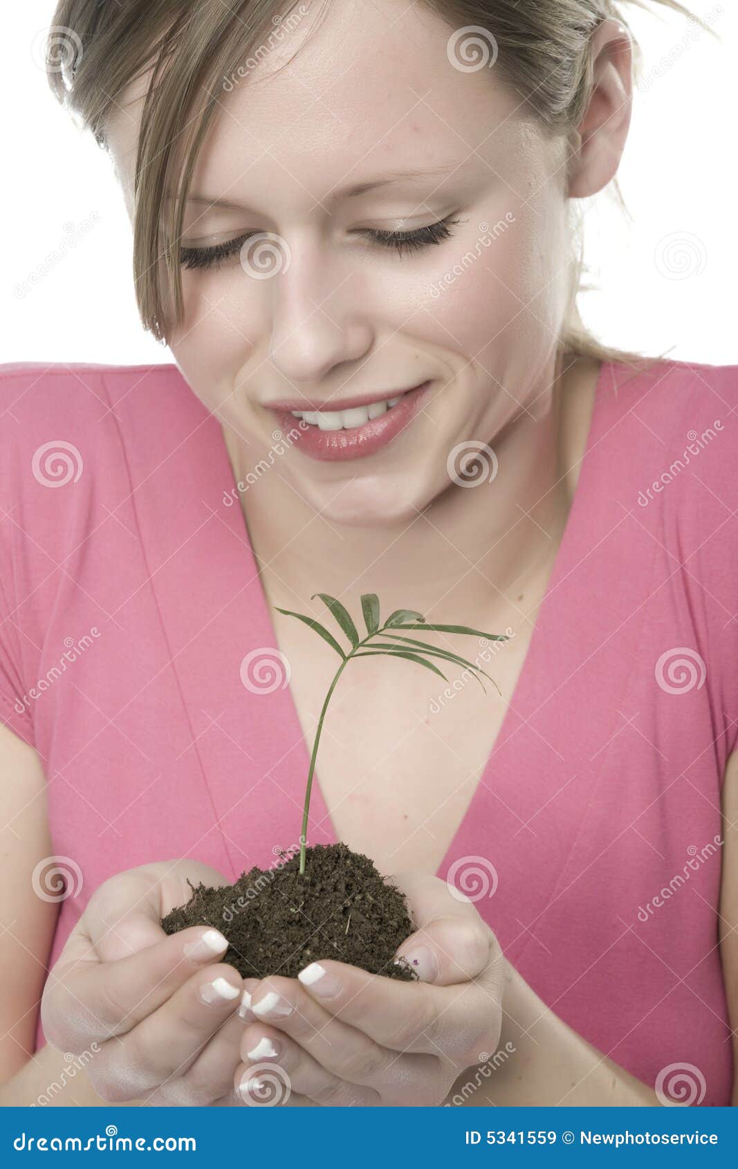 Woman with plant in soil stock image. Image of plant, leaves - 5341559
