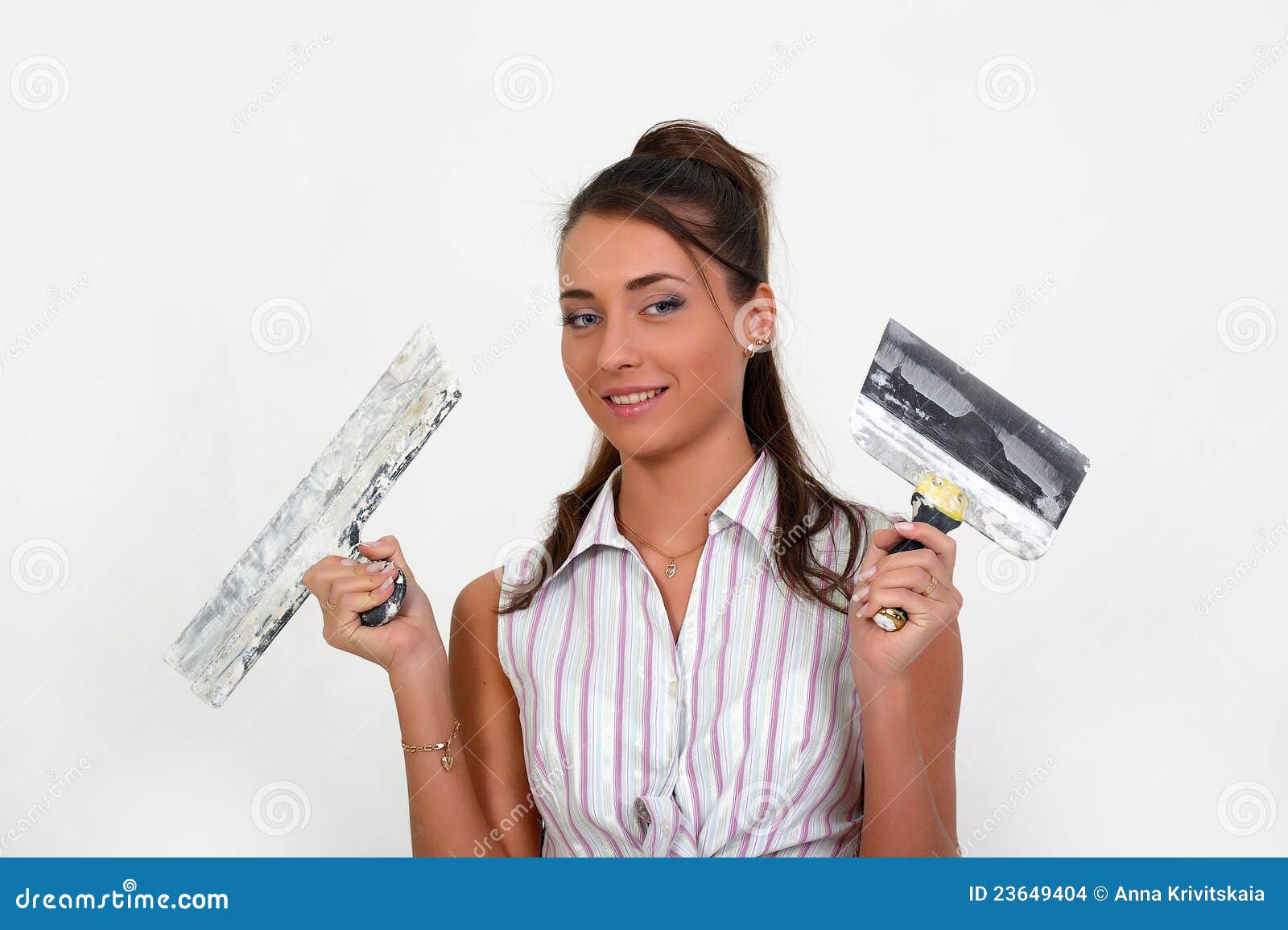 Woman plastering the wall stock photo. Image of grout - 23649404