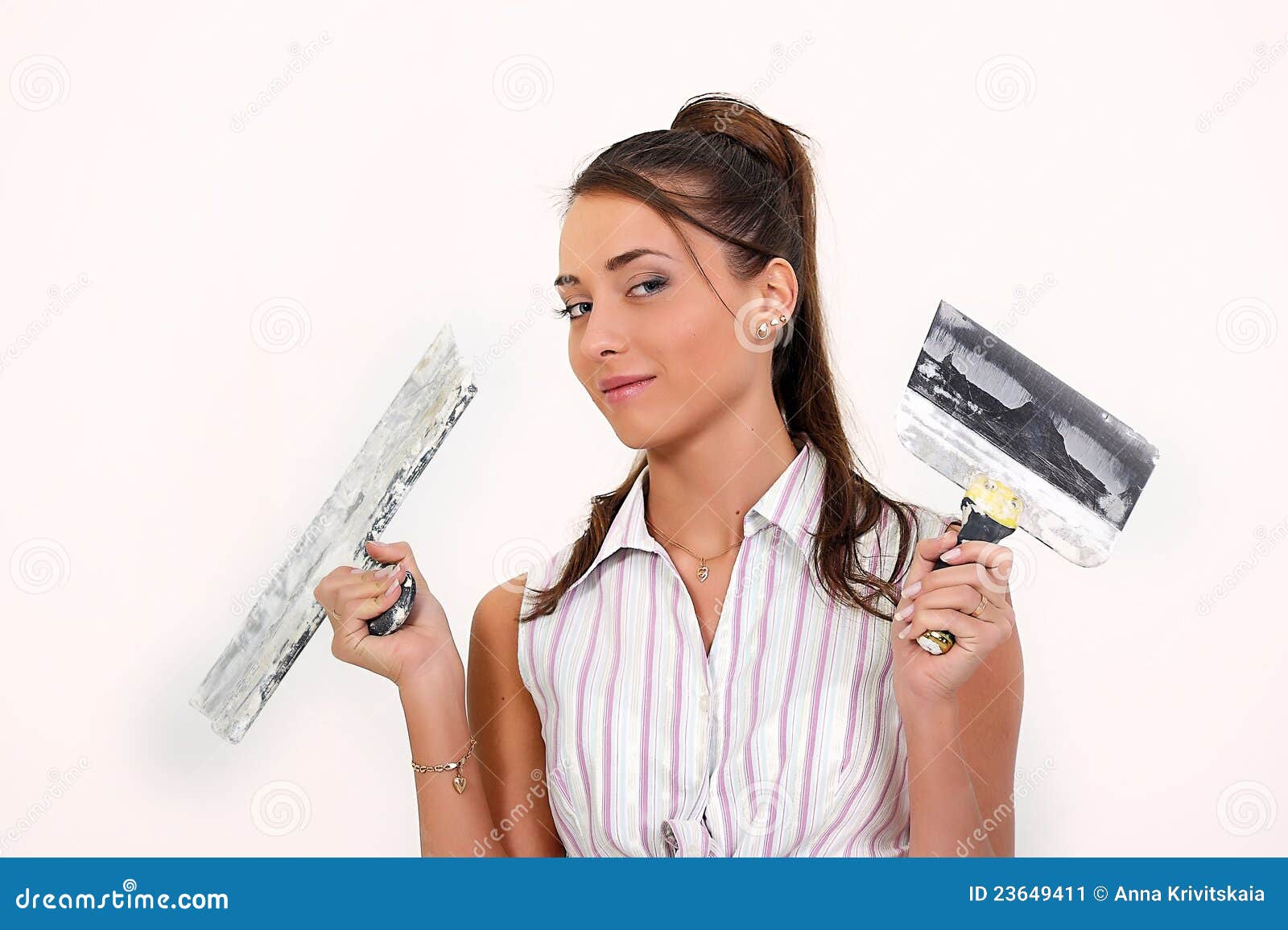 Woman plastering the wall stock image. Image of construction - 23649411