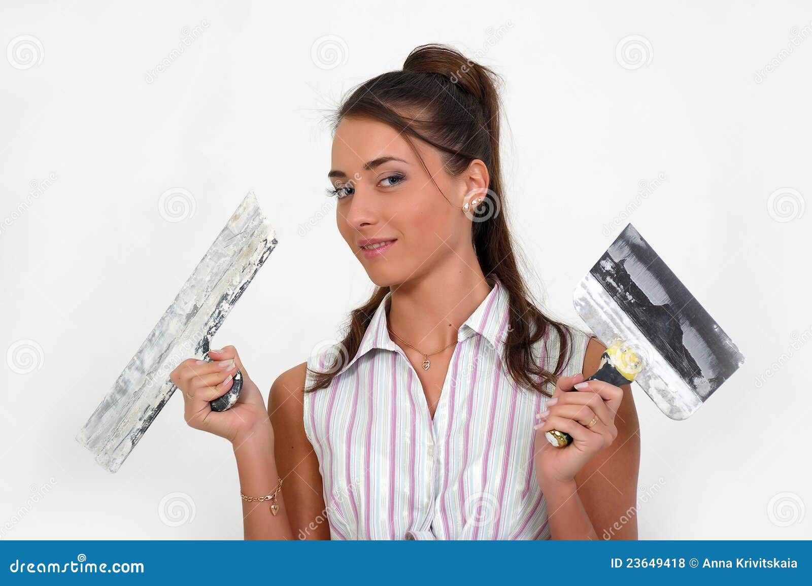 Woman plastering the wall stock photo. Image of hand - 23649418