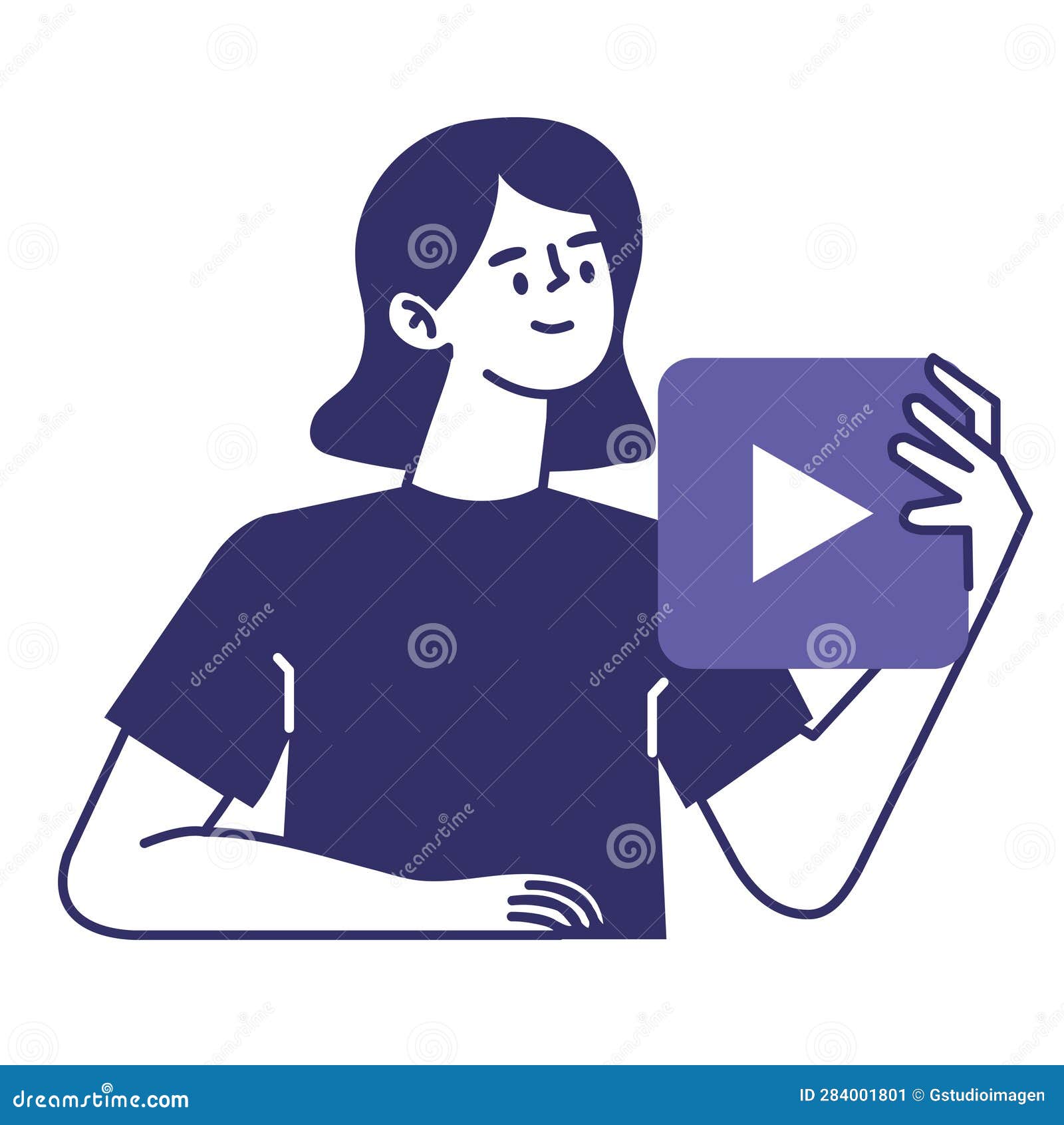 Woman with play button stock vector. Illustration of vector - 284001801