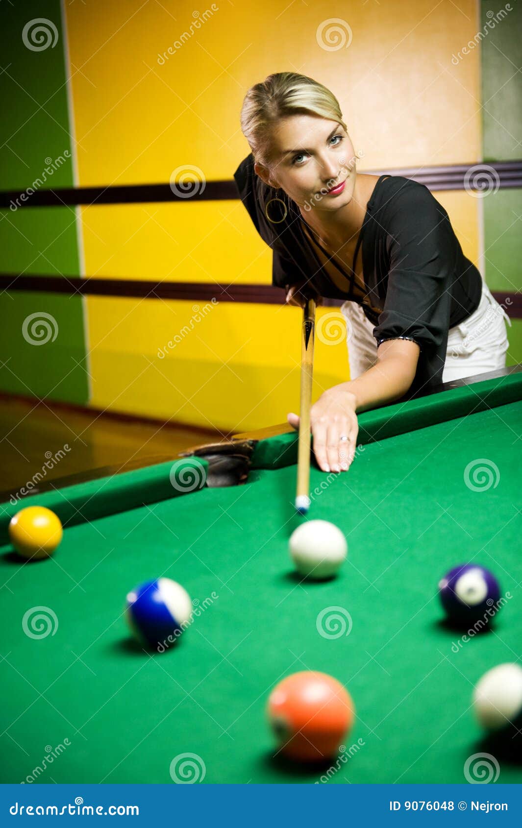 Woman playing billiards stock photo. Image of pool, adult - 9076048
