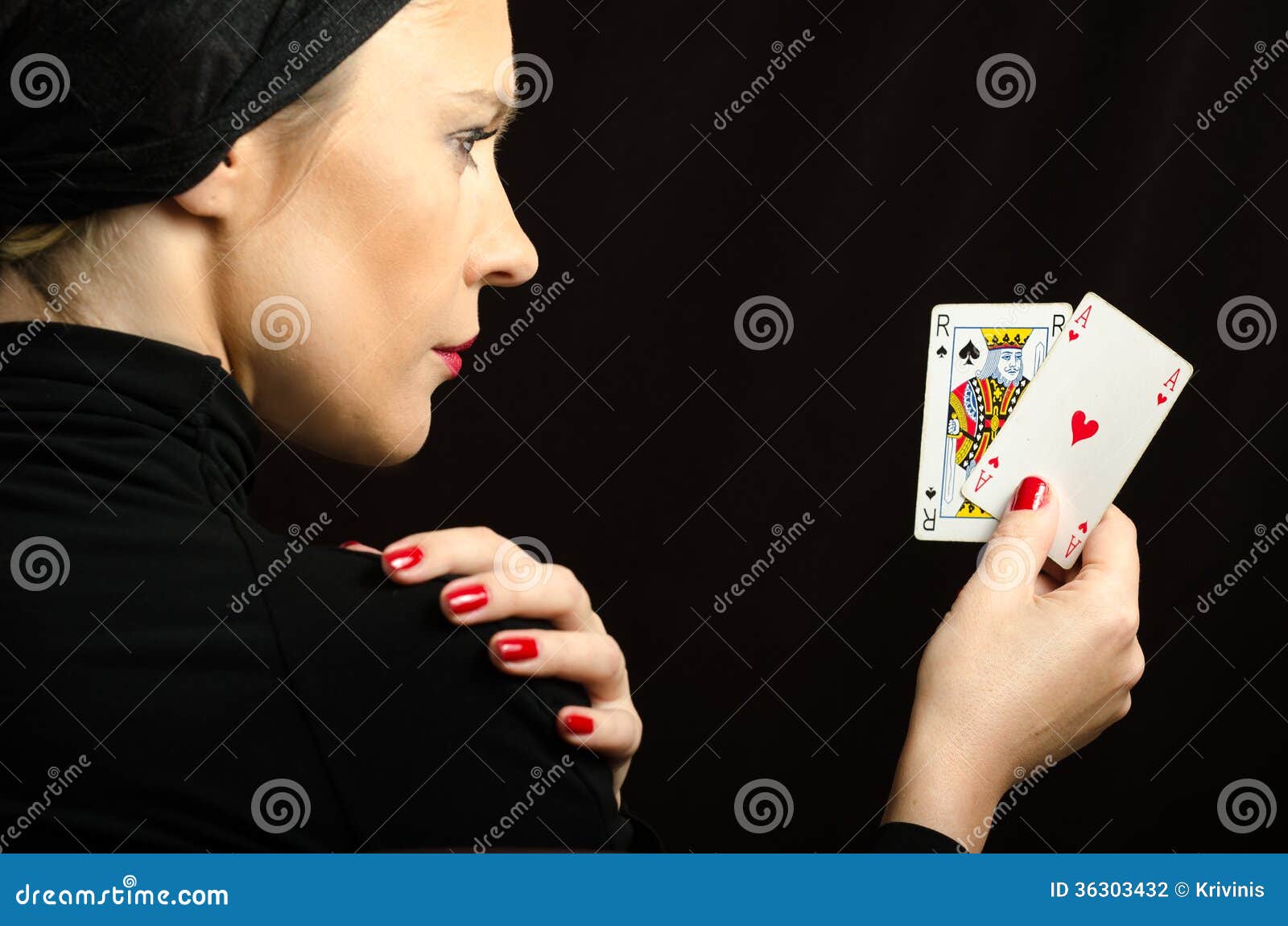 Woman with Playing Cards (black Jack Pair) Stock Photo - Image of ...