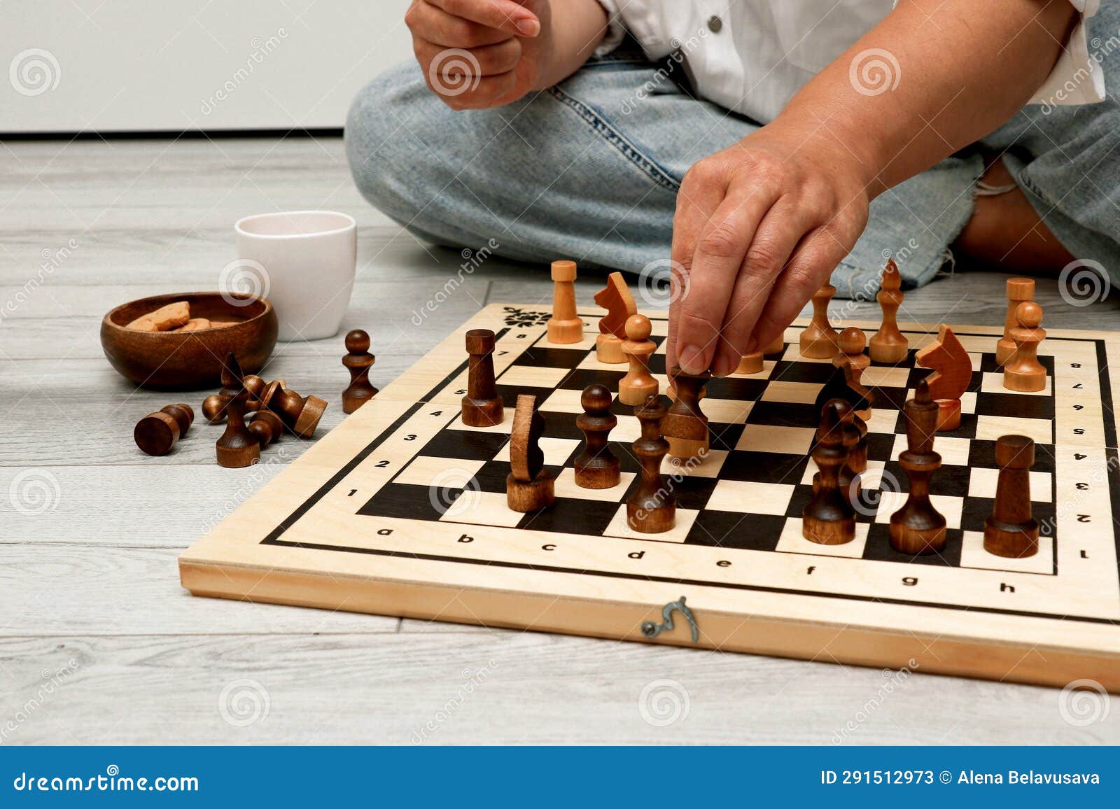 Woman Playing Chess at Home Sitting on the Floor Stock Image - Image of ...