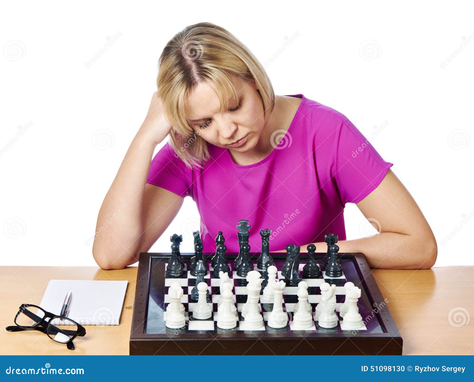 Woman playing chess stock photo. Image of beginning, board - 51098130