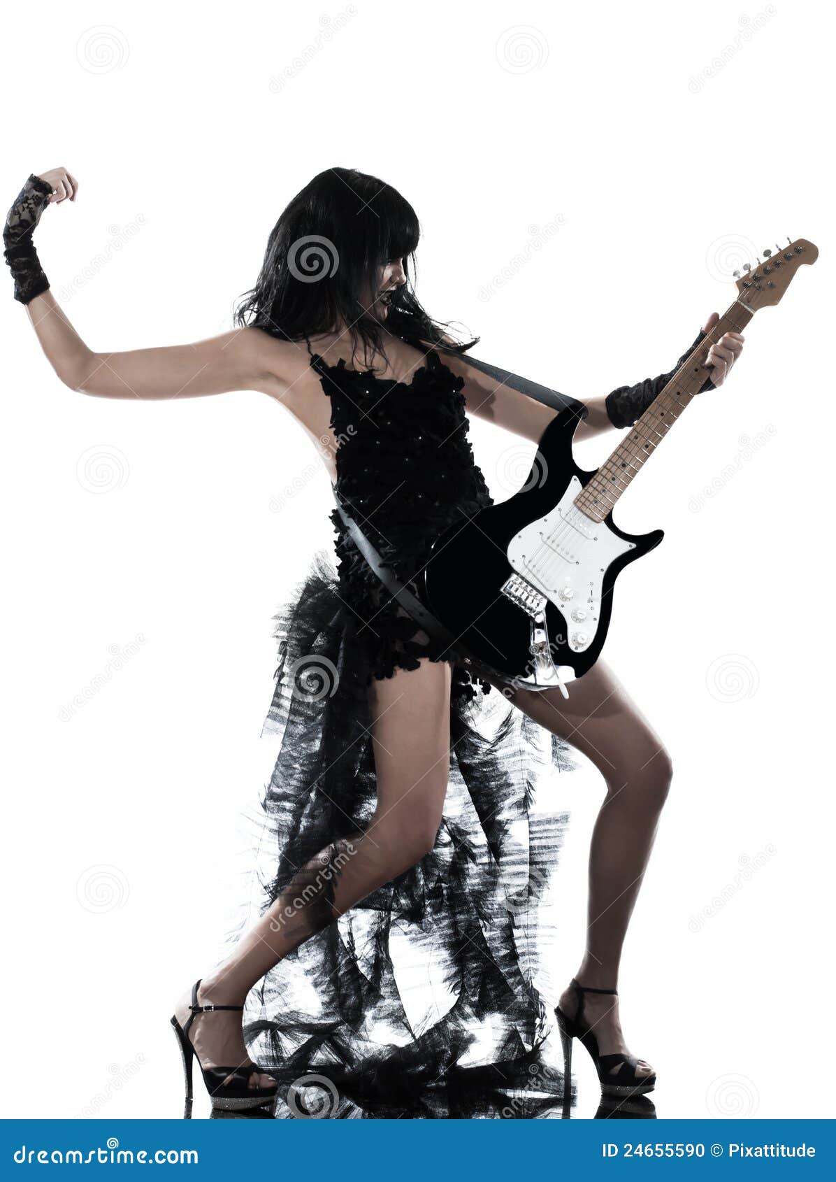 Woman Playing Electric Guitar Player Stock Photo - Image of female ...