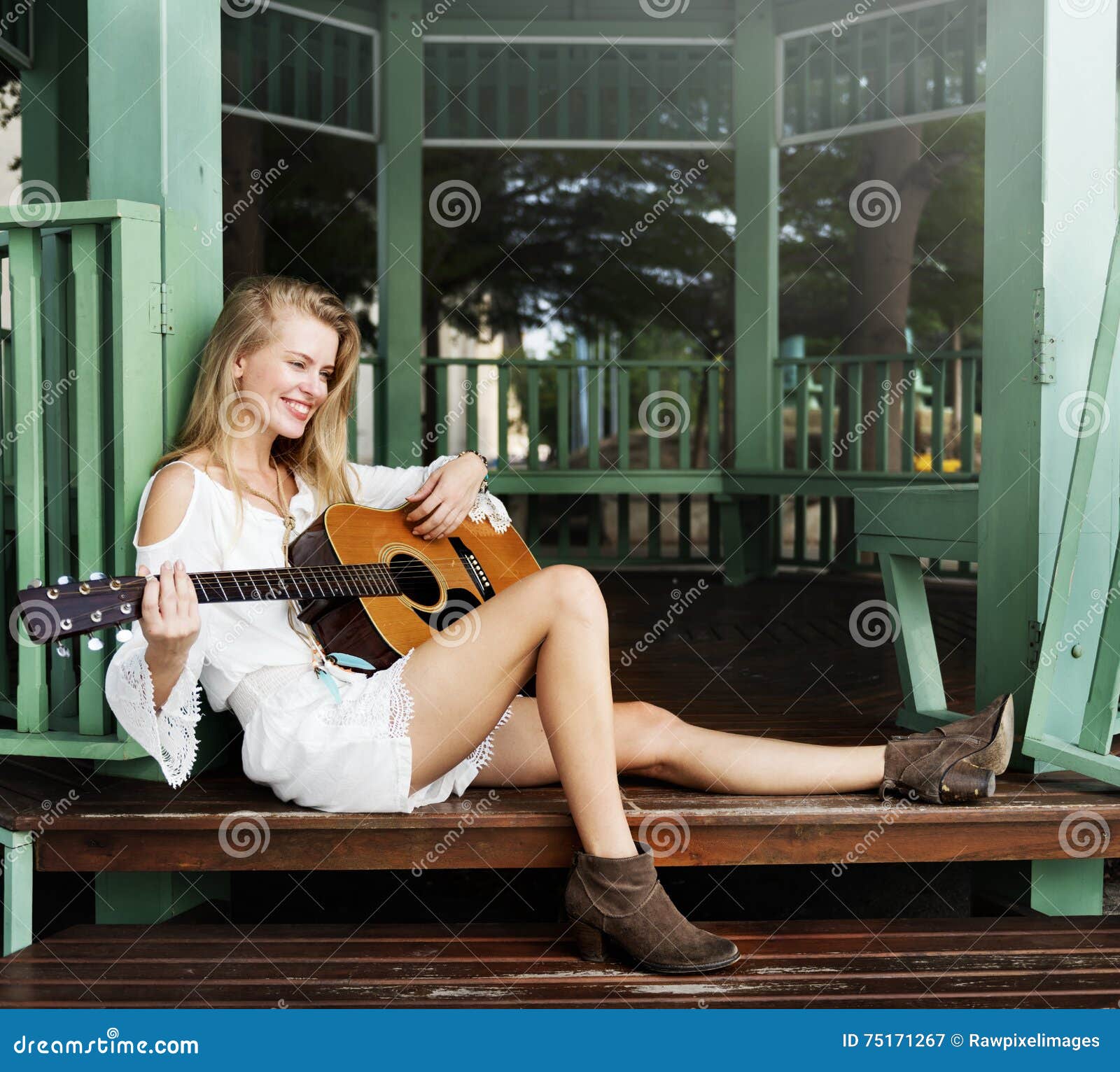 Woman Playing Guitar Leisure Hobby Concept Stock Image - Image of ...