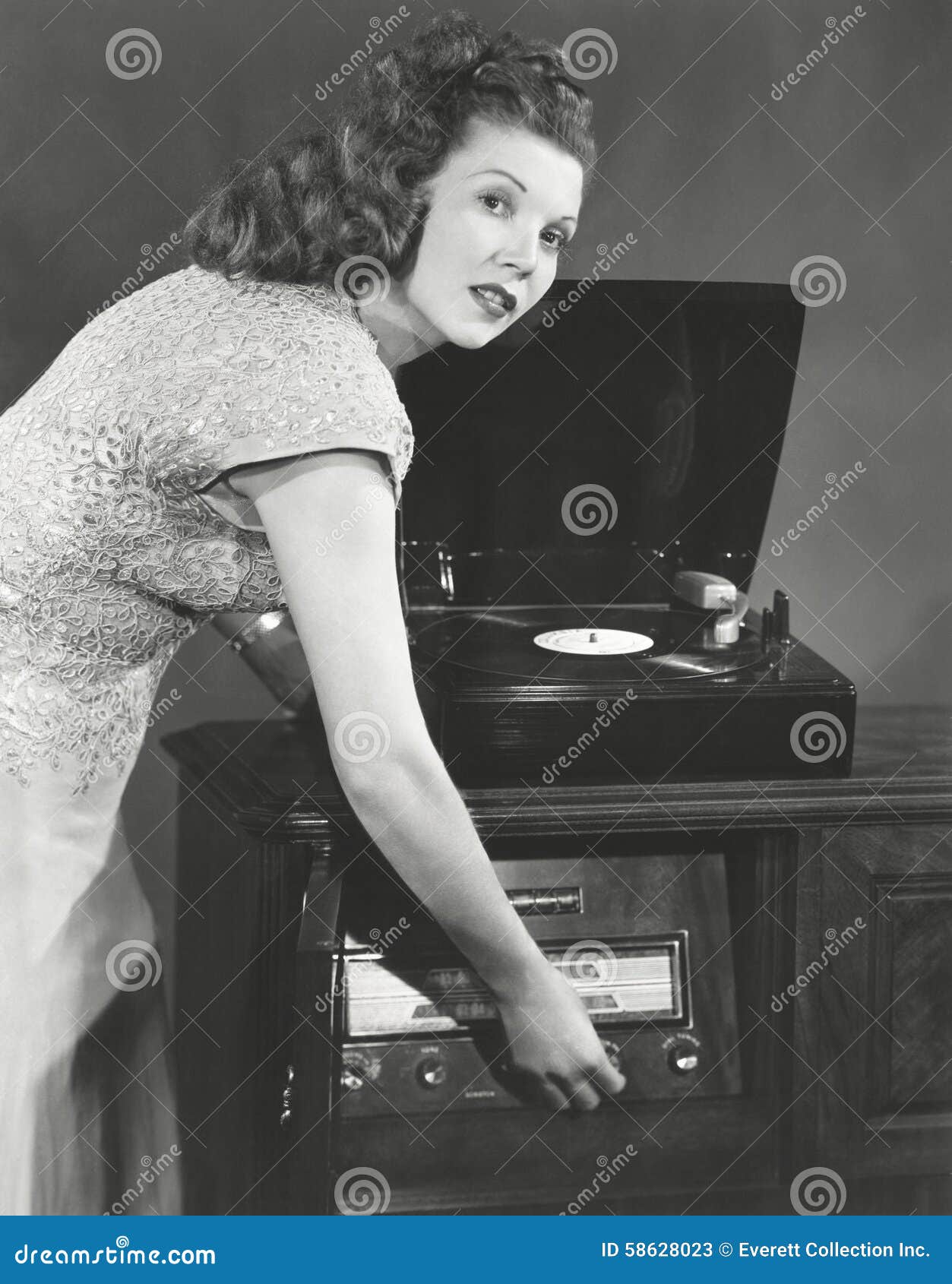 Woman Playing Record Album on Phonograph Stock Image - Image of culture ...