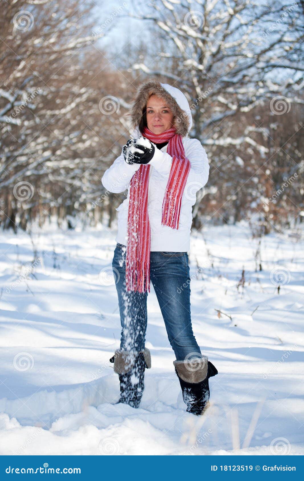 Woman Playing with Snowballs Stock Image - Image of season, girl: 18123519