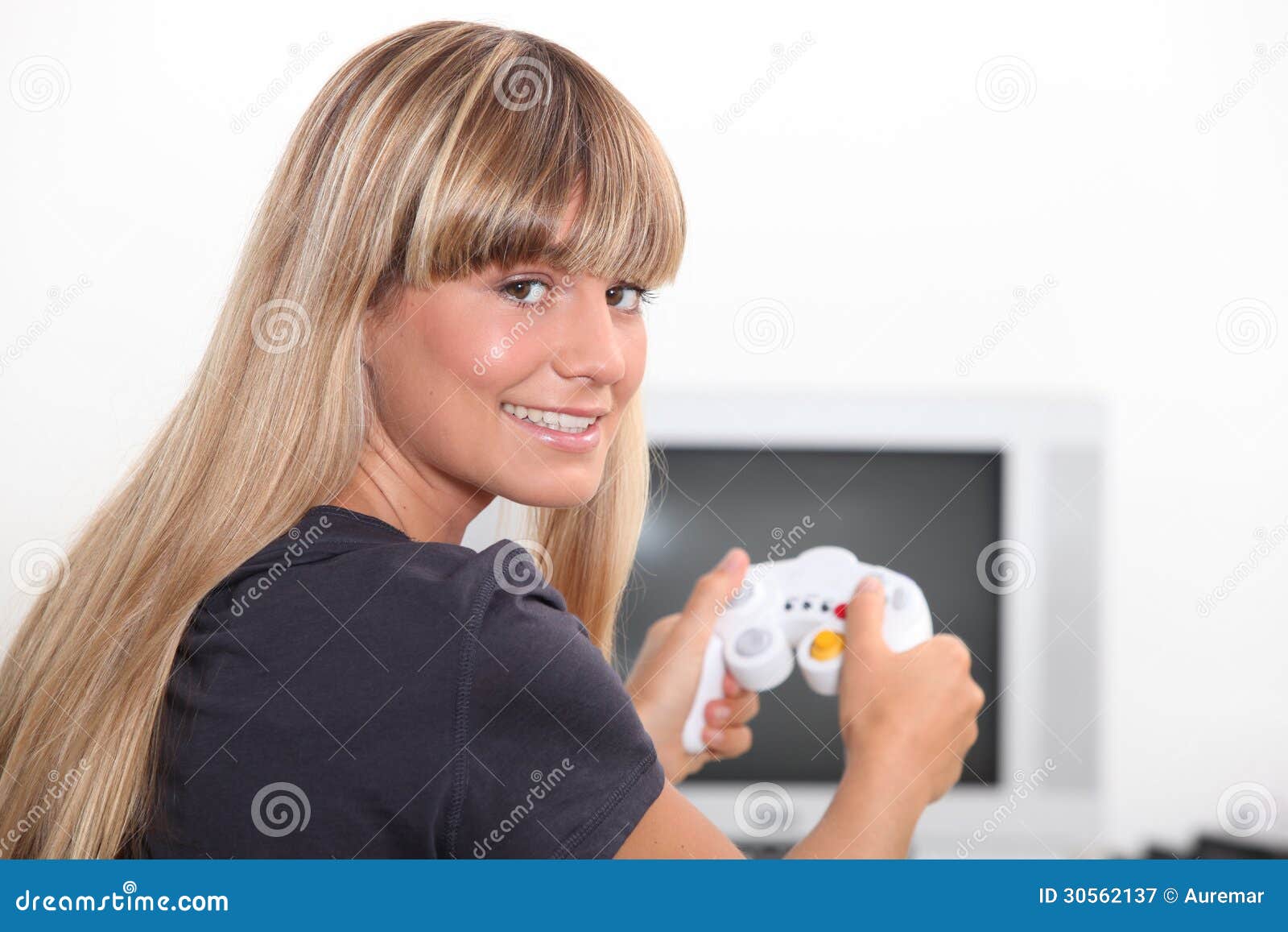 Woman playing video game stock image. Image of portrait - 30562137