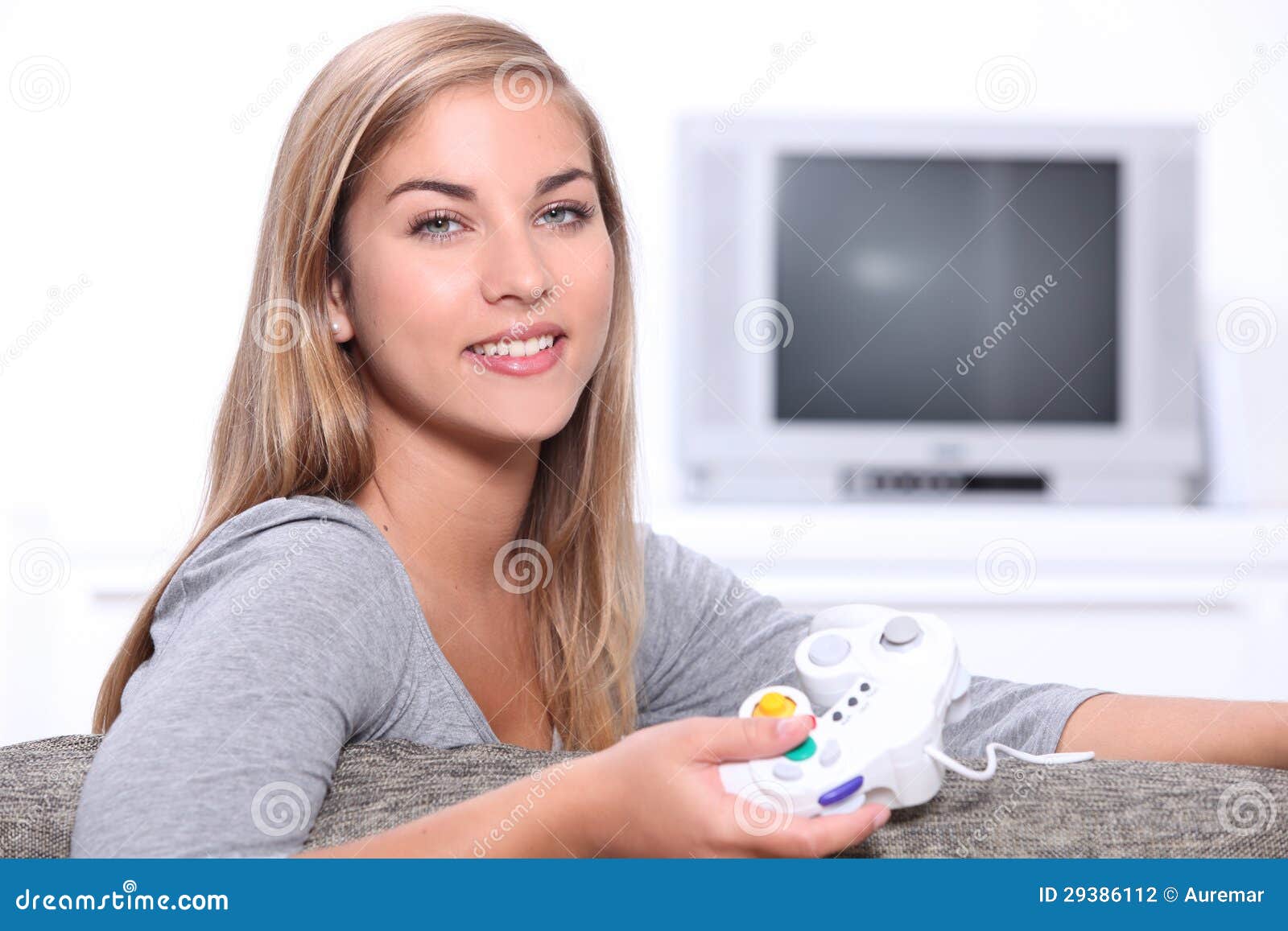 Woman playing video games stock photo. Image of 1819 - 29386112