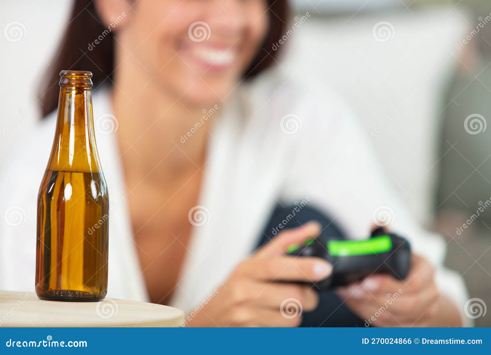 Woman Playing Video Games Having Beer Stock Photo - Image of beer, game ...