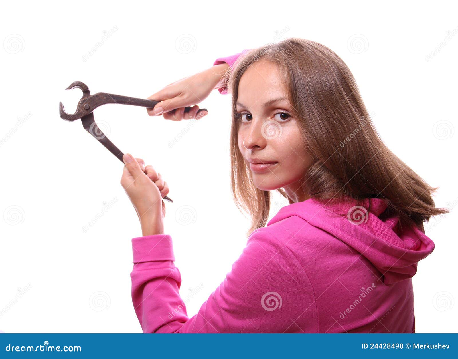 Woman with Pliers, Isolated Stock Photo - Image of building, plumber ...