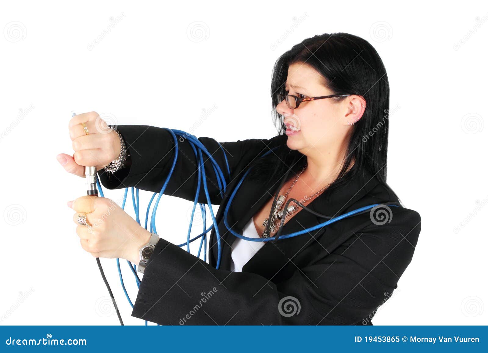 Woman plugging in cables stock image. Image of cables - 19453865