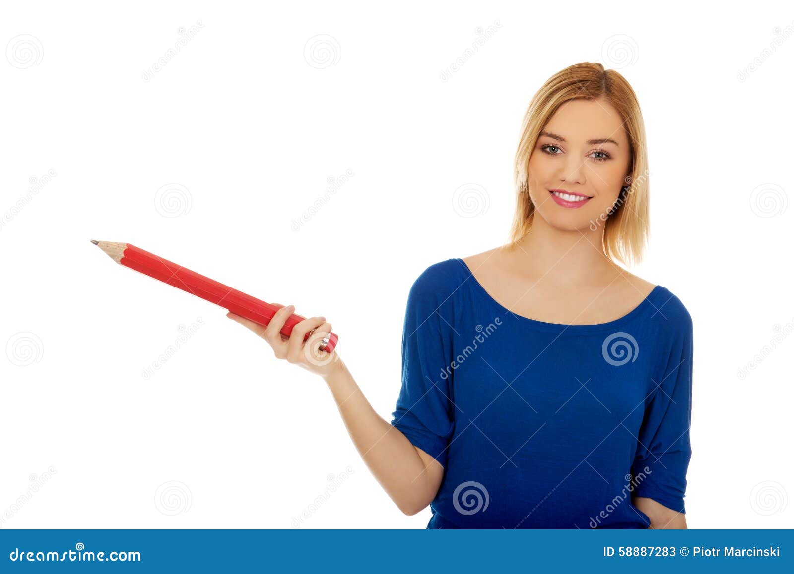 Woman Pointing Aside with Pencil. Stock Image - Image of people, study ...
