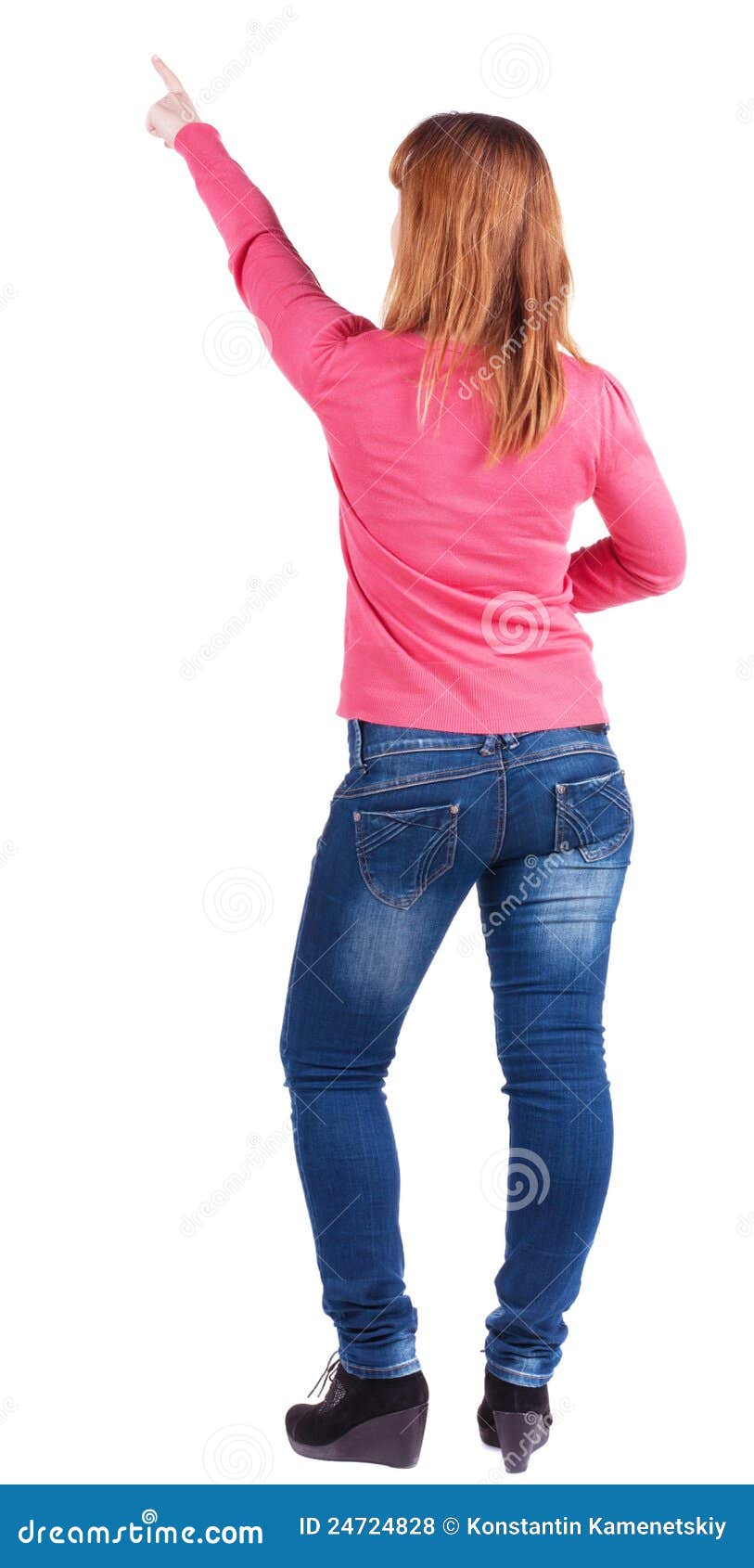 Woman pointing. Back view stock photo. Image of backside - 24724828