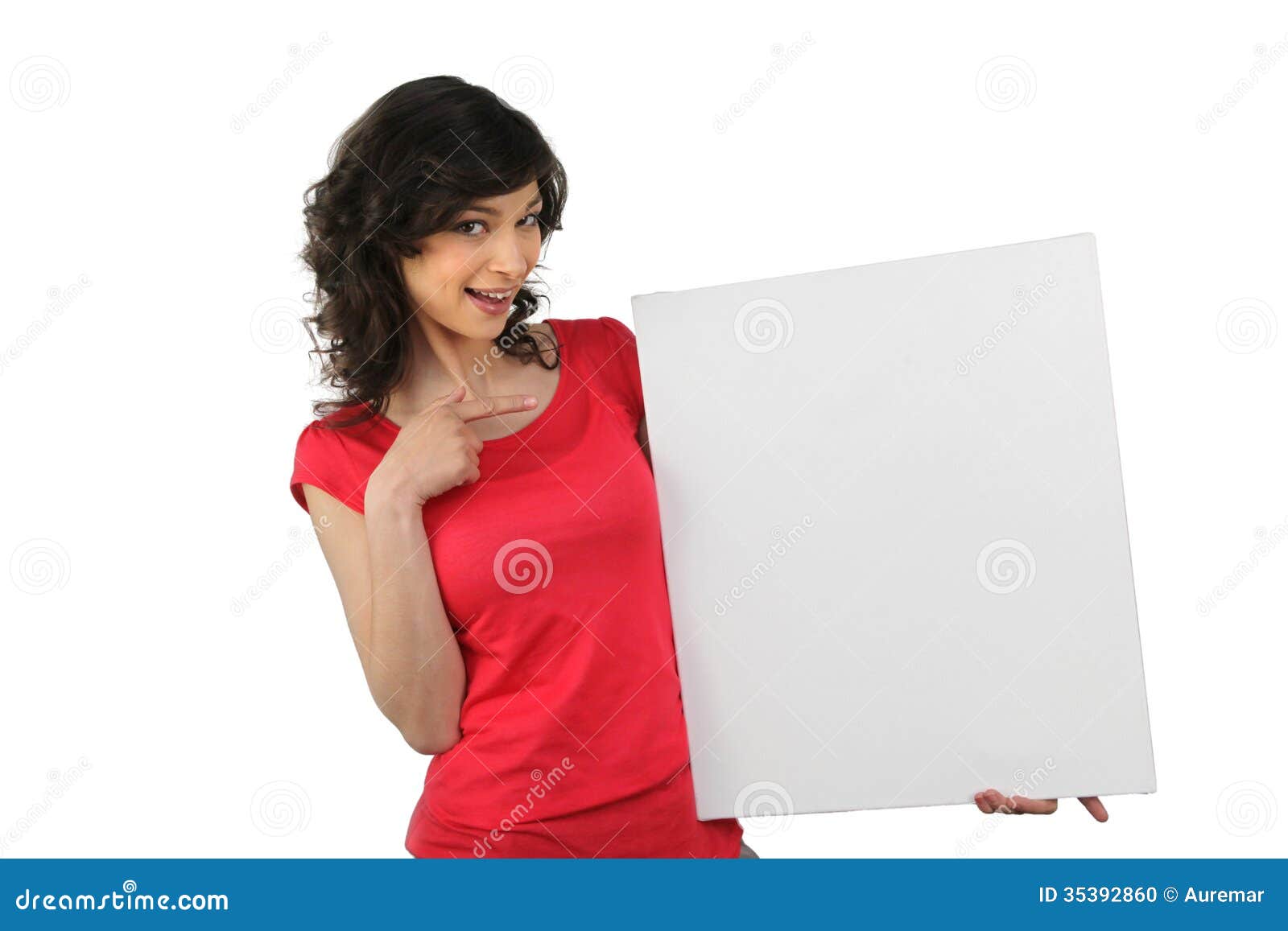 Woman pointing at a board stock photo. Image of closeup - 35392860