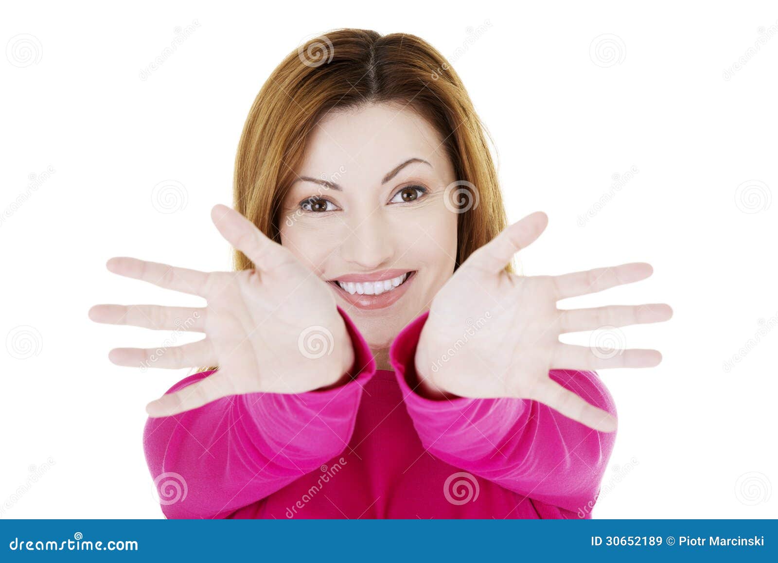 Woman Pointing with Both Hands Towards the Camera Stock Image - Image ...