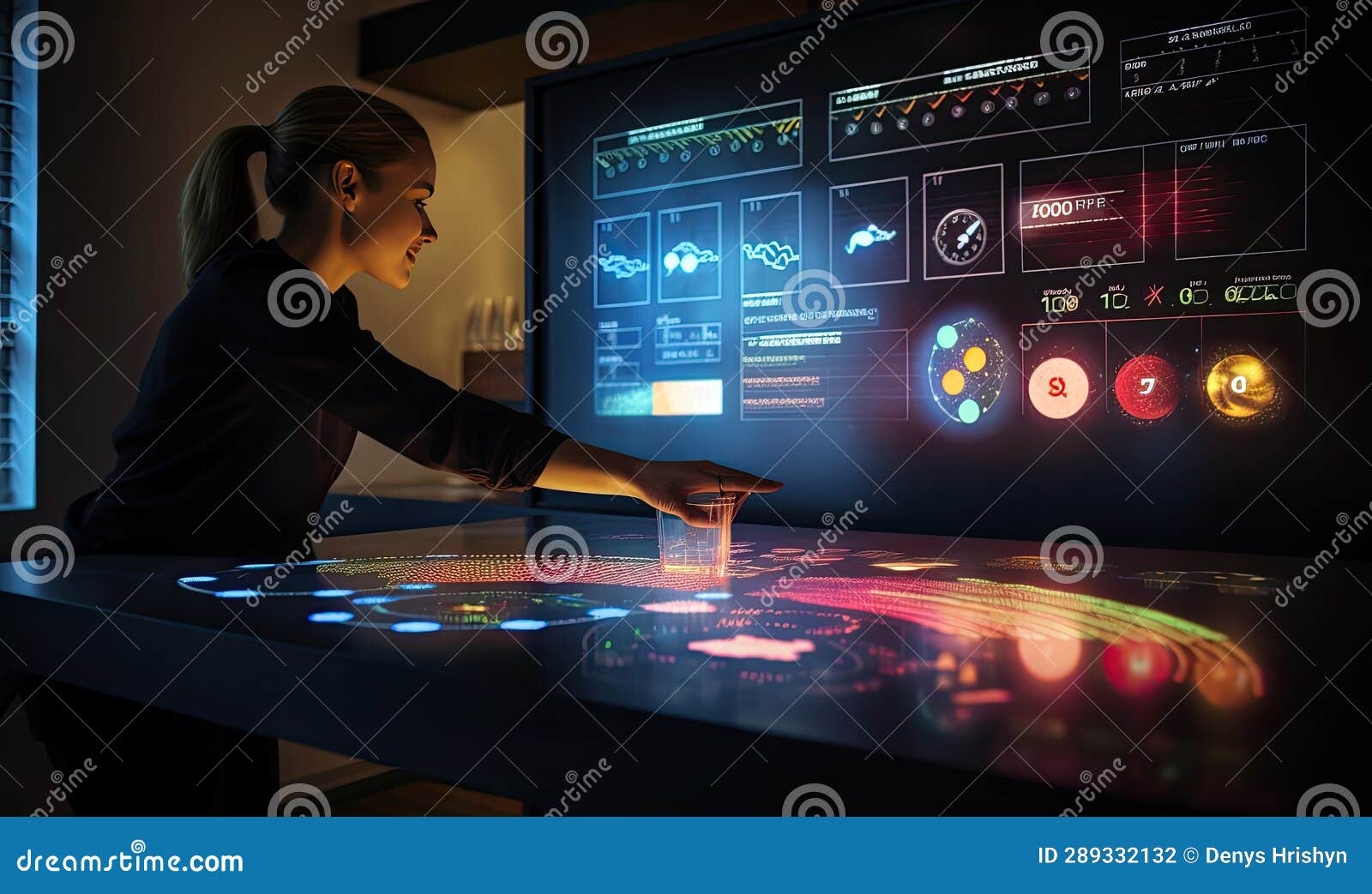 A Woman Pointing at a Brightly Lit Screen Stock Illustration ...