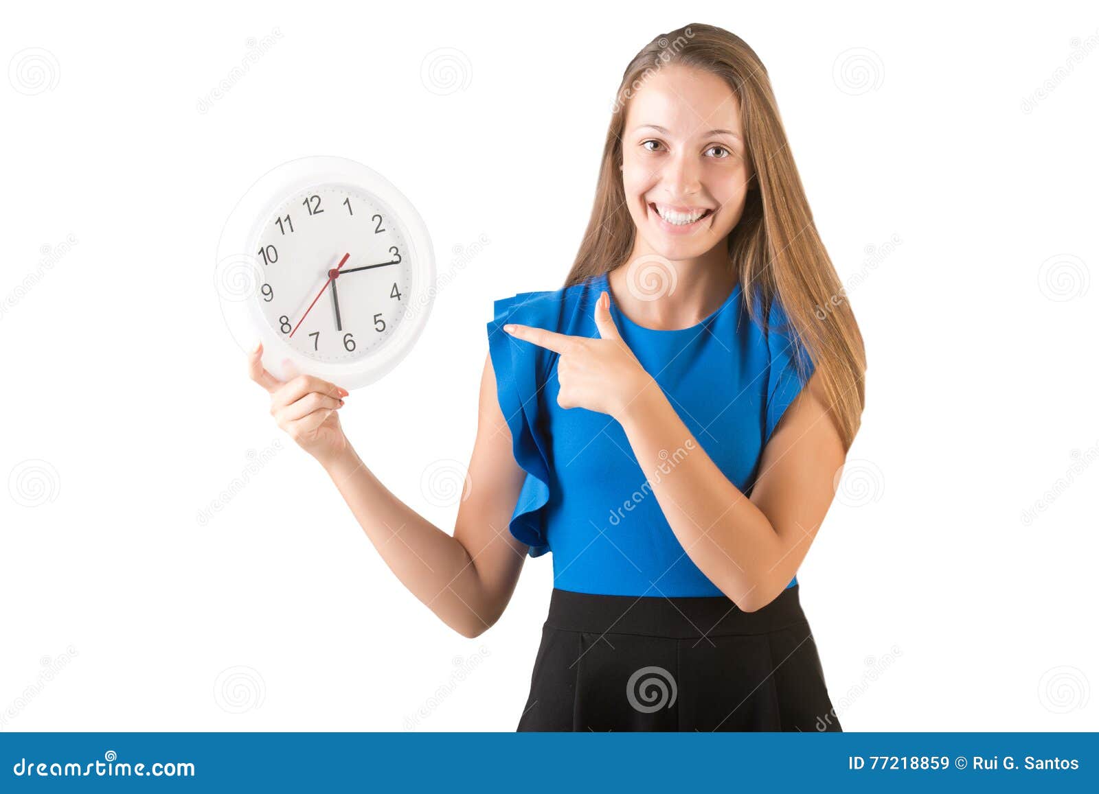 Woman Pointing at Clock stock image. Image of hand, late - 77218859