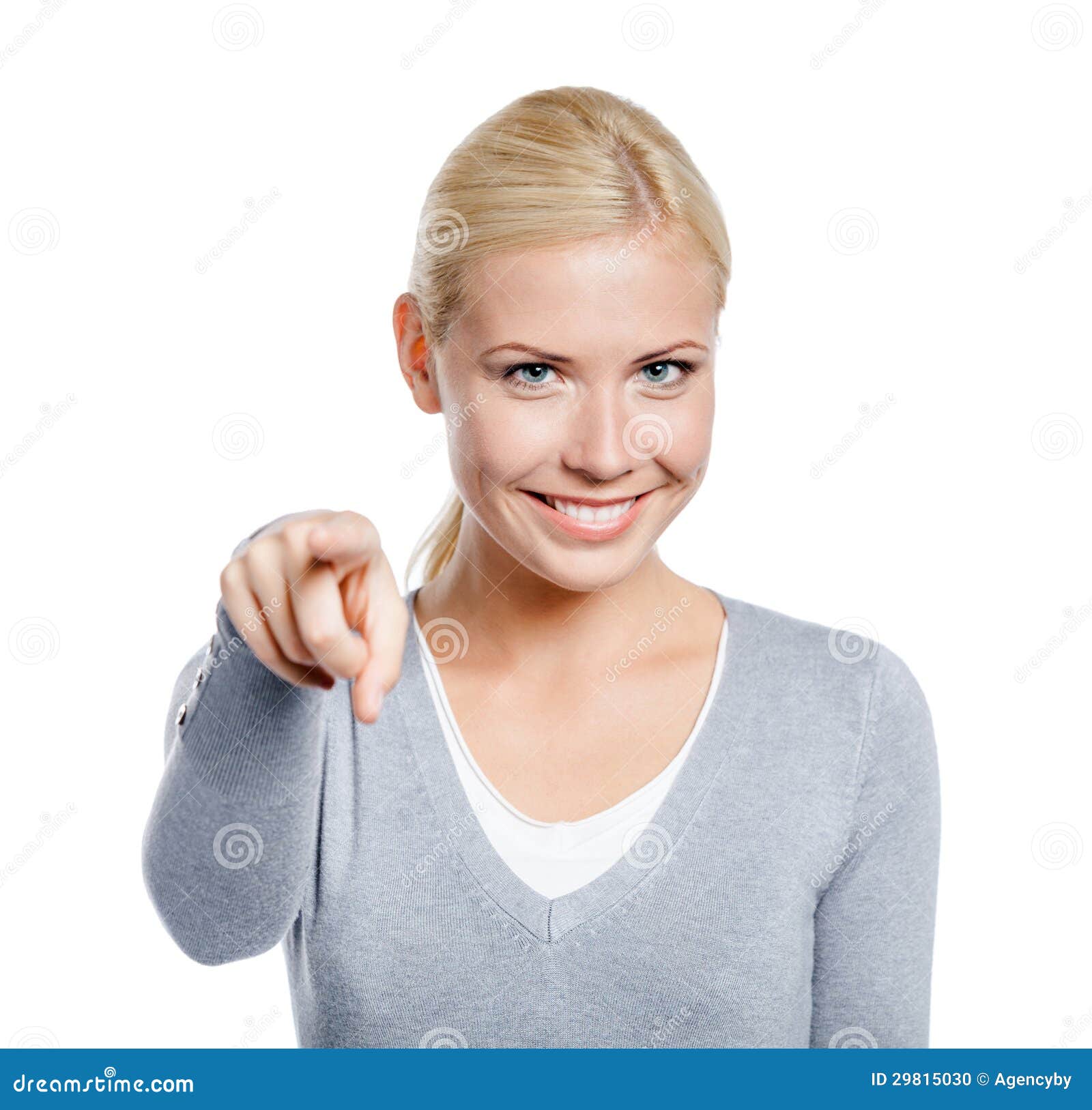 Female Pointing with Forefinger Stock Photo - Image of greyish, format ...