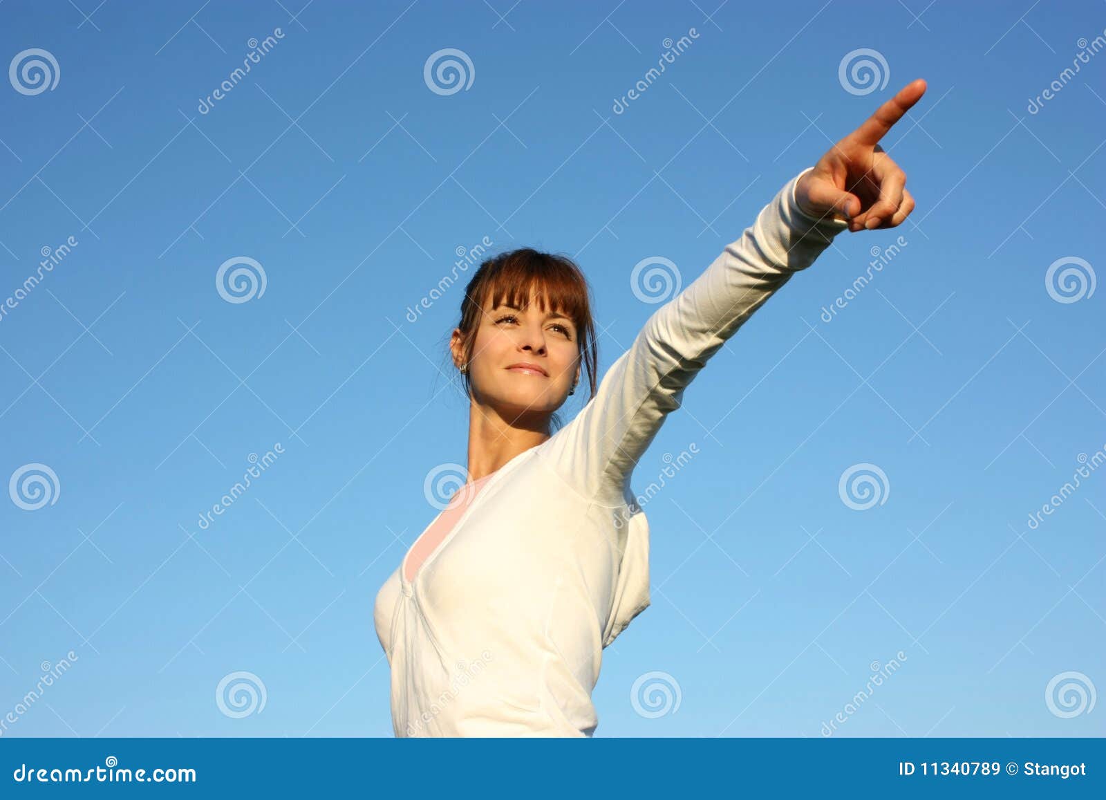 A woman pointing forward stock image. Image of blue, beauty - 11340789