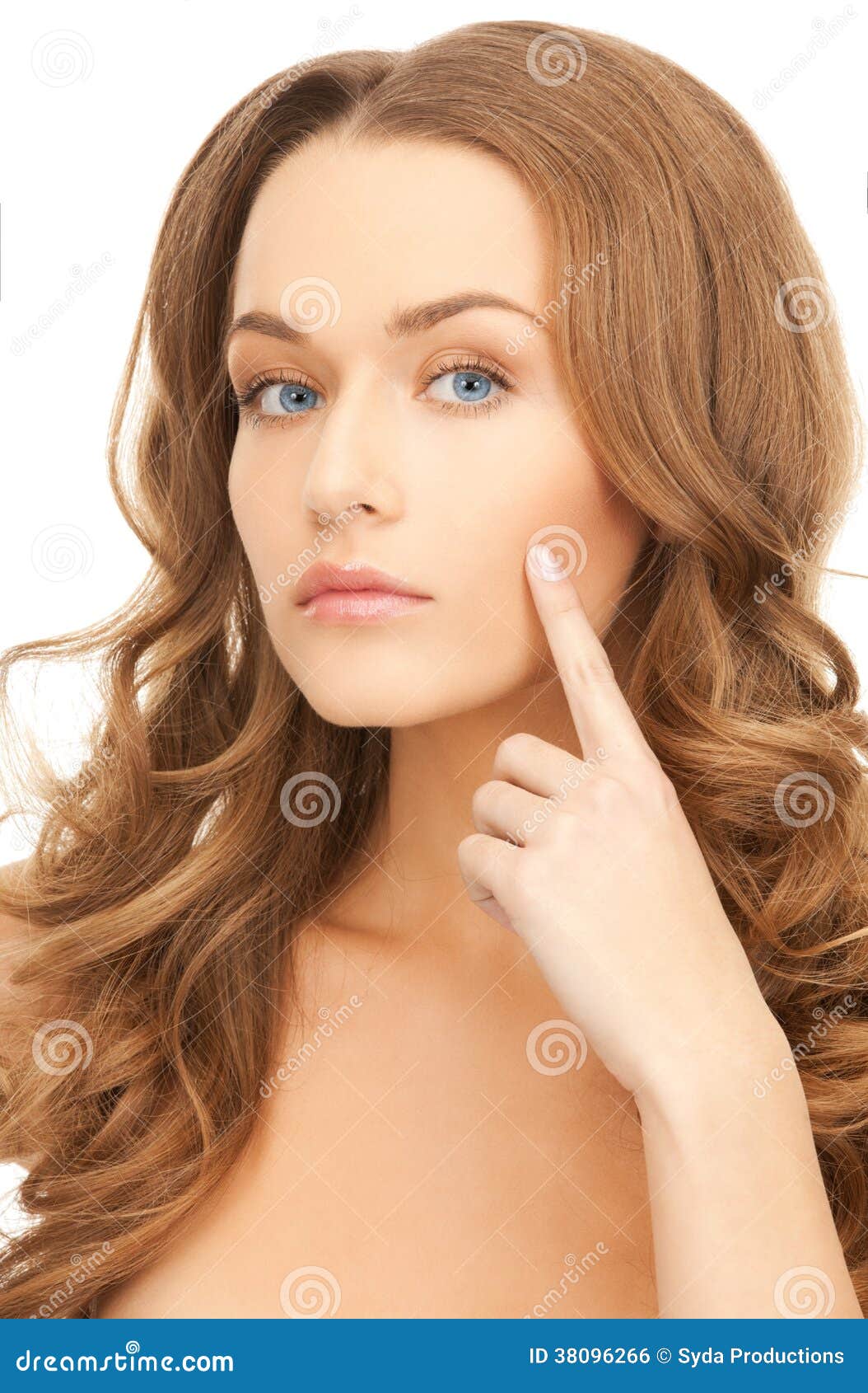 Woman Pointing at Her Cheek Stock Photo - Image of care, cream: 38096266