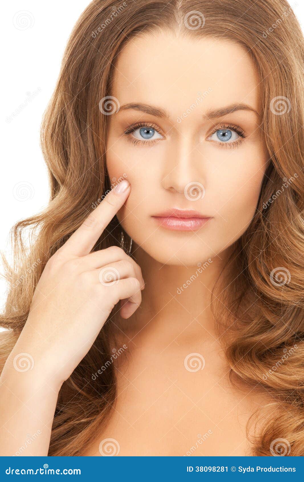 Woman Pointing at Her Cheek Stock Image - Image of antiaging, concept ...
