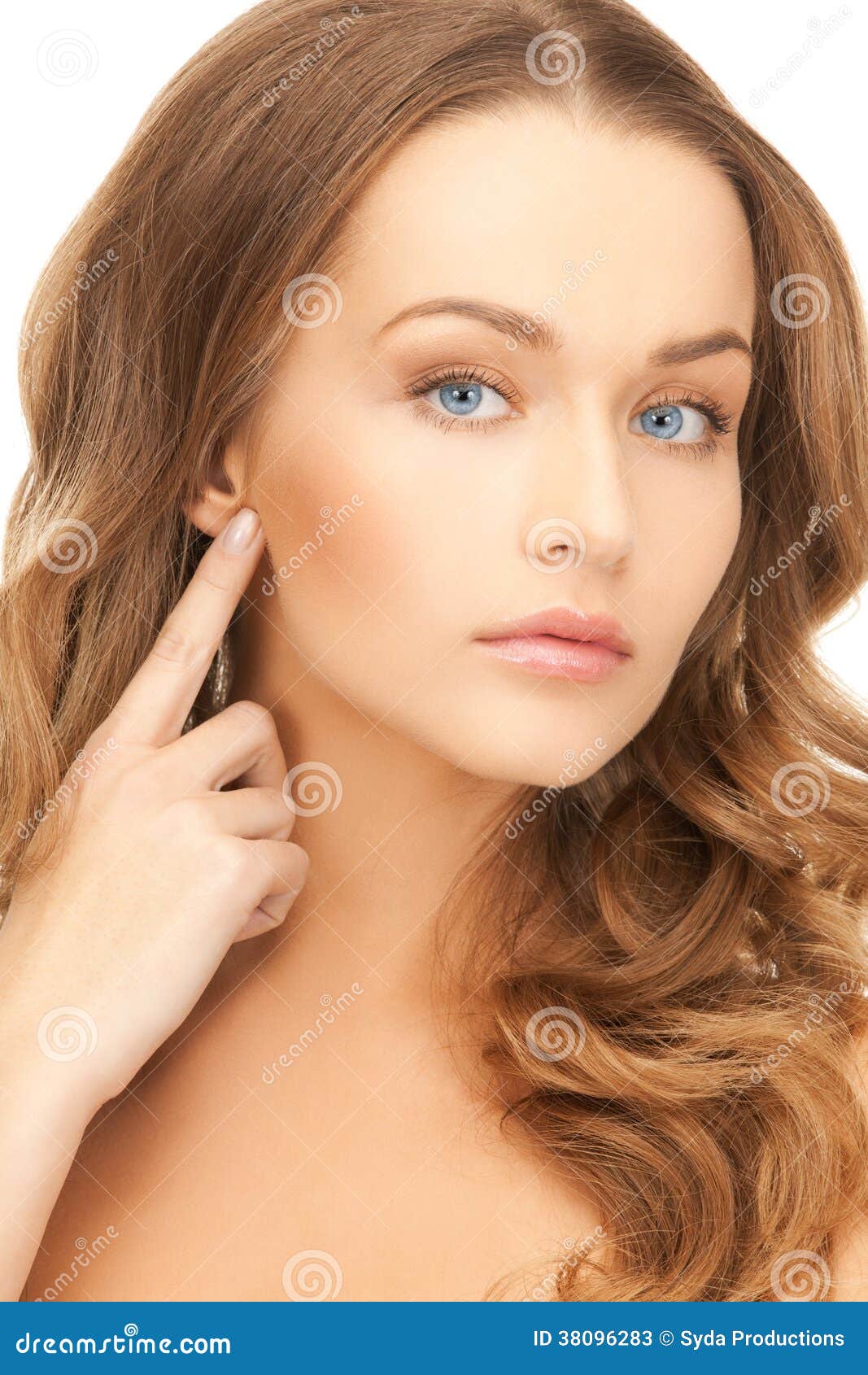 Woman pointing at her face stock image. Image of clean - 38096283