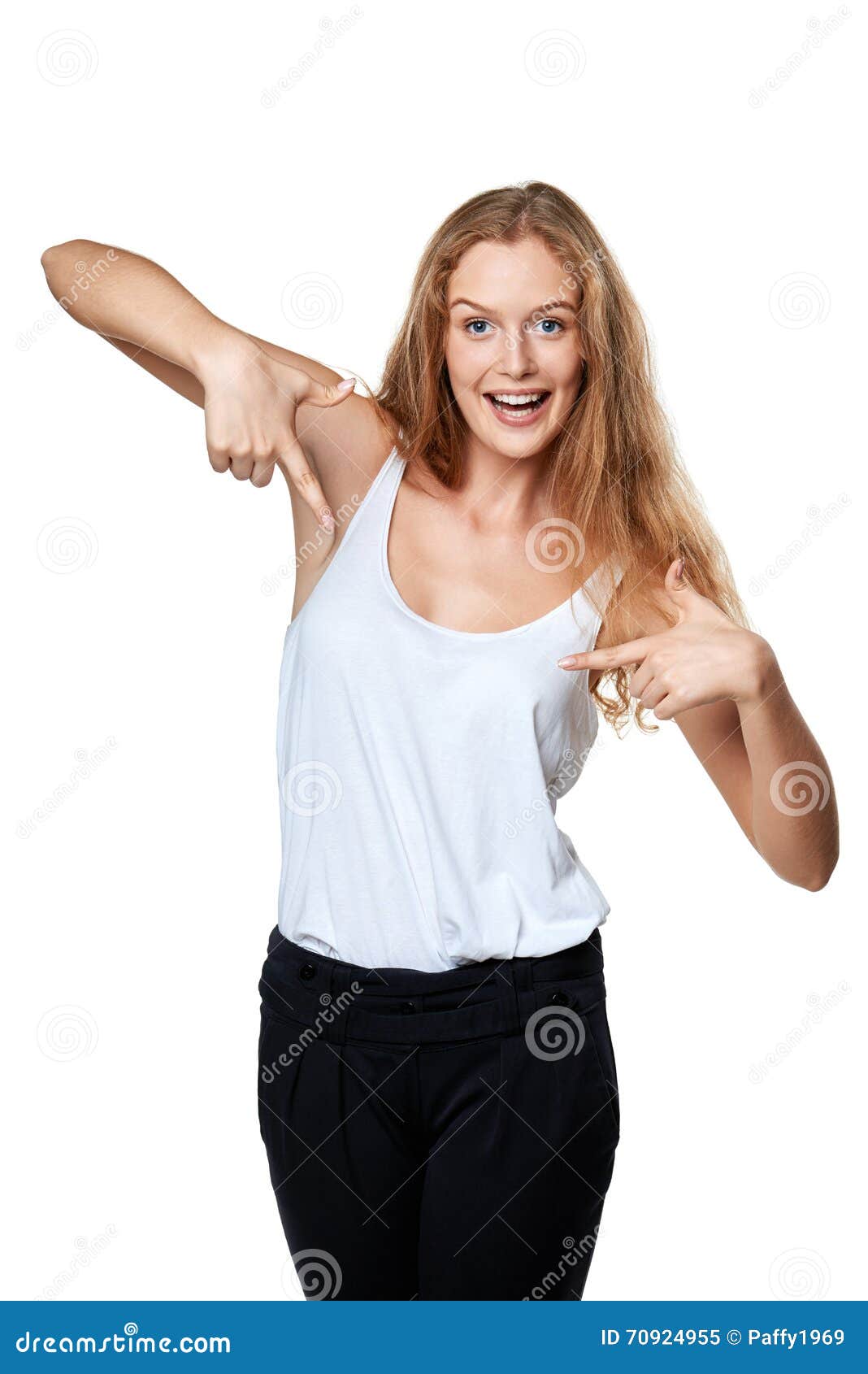 Woman pointing at herself stock image. Image of blank - 70924955
