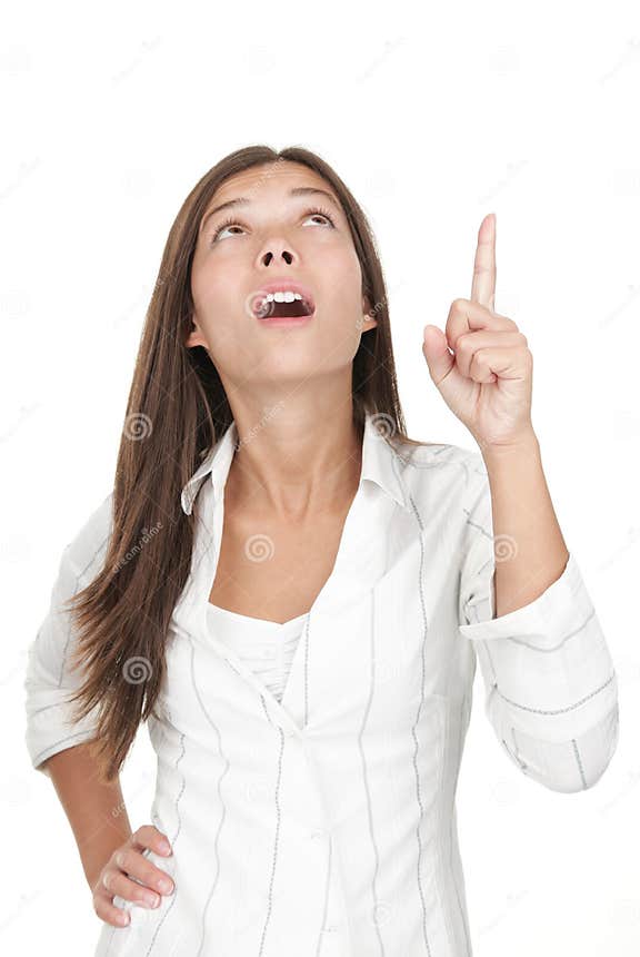 Woman Pointing and Looking Up Stock Photo - Image of caucasian ...
