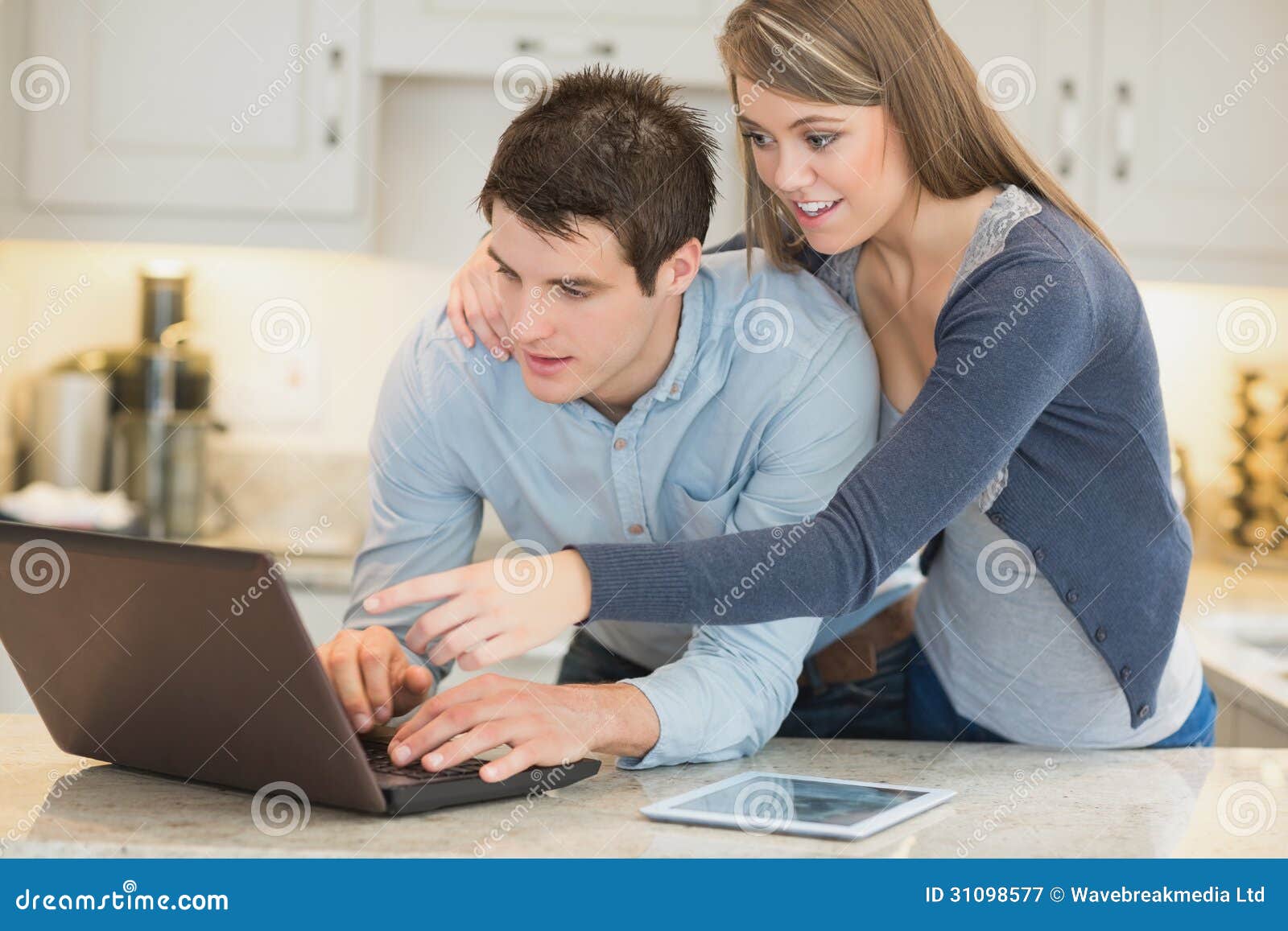 Woman pointing on notebook stock image. Image of touchscreen - 31098577