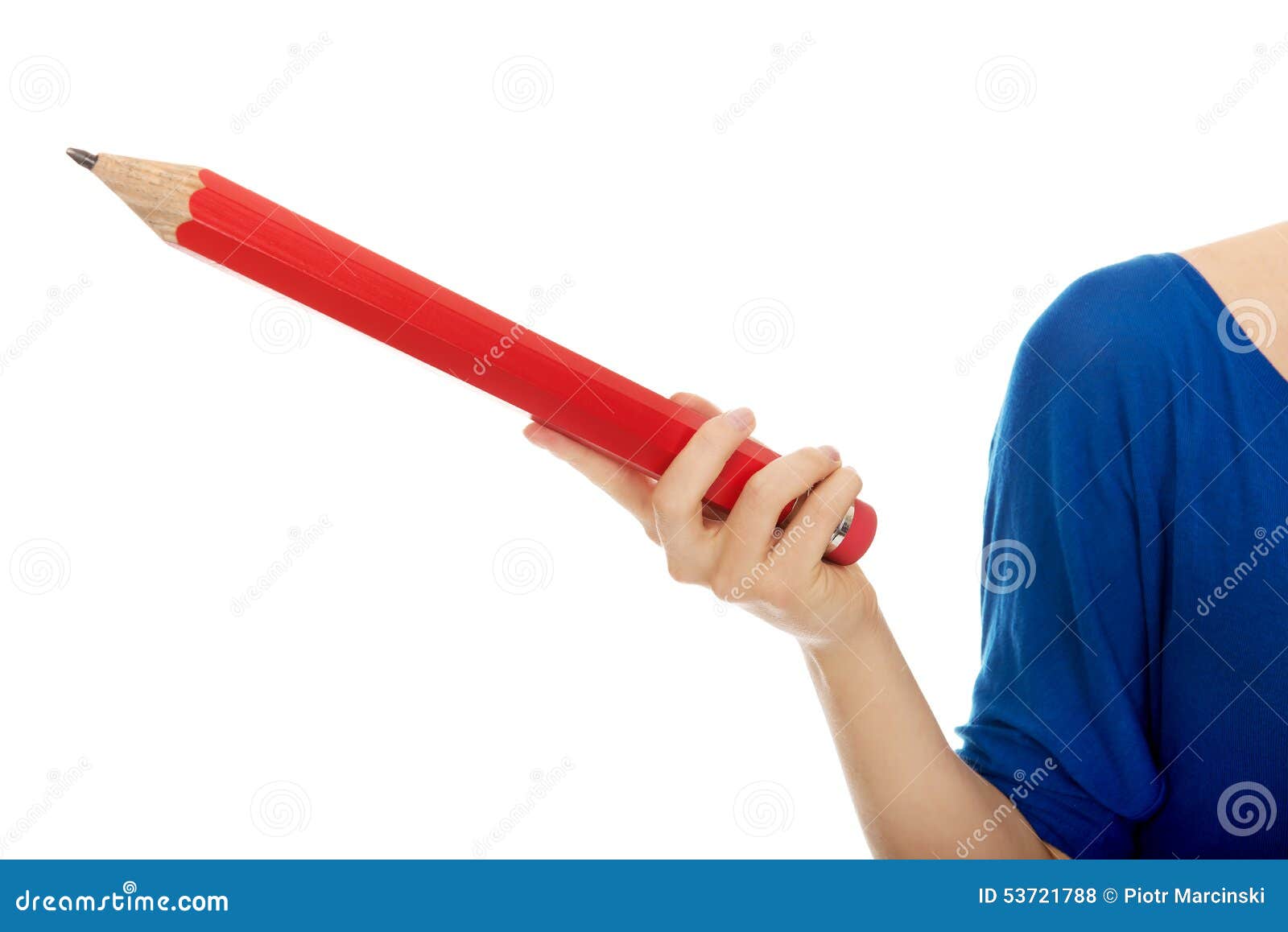 Woman Pointing with Pencil. Stock Photo - Image of beauty, oversized ...